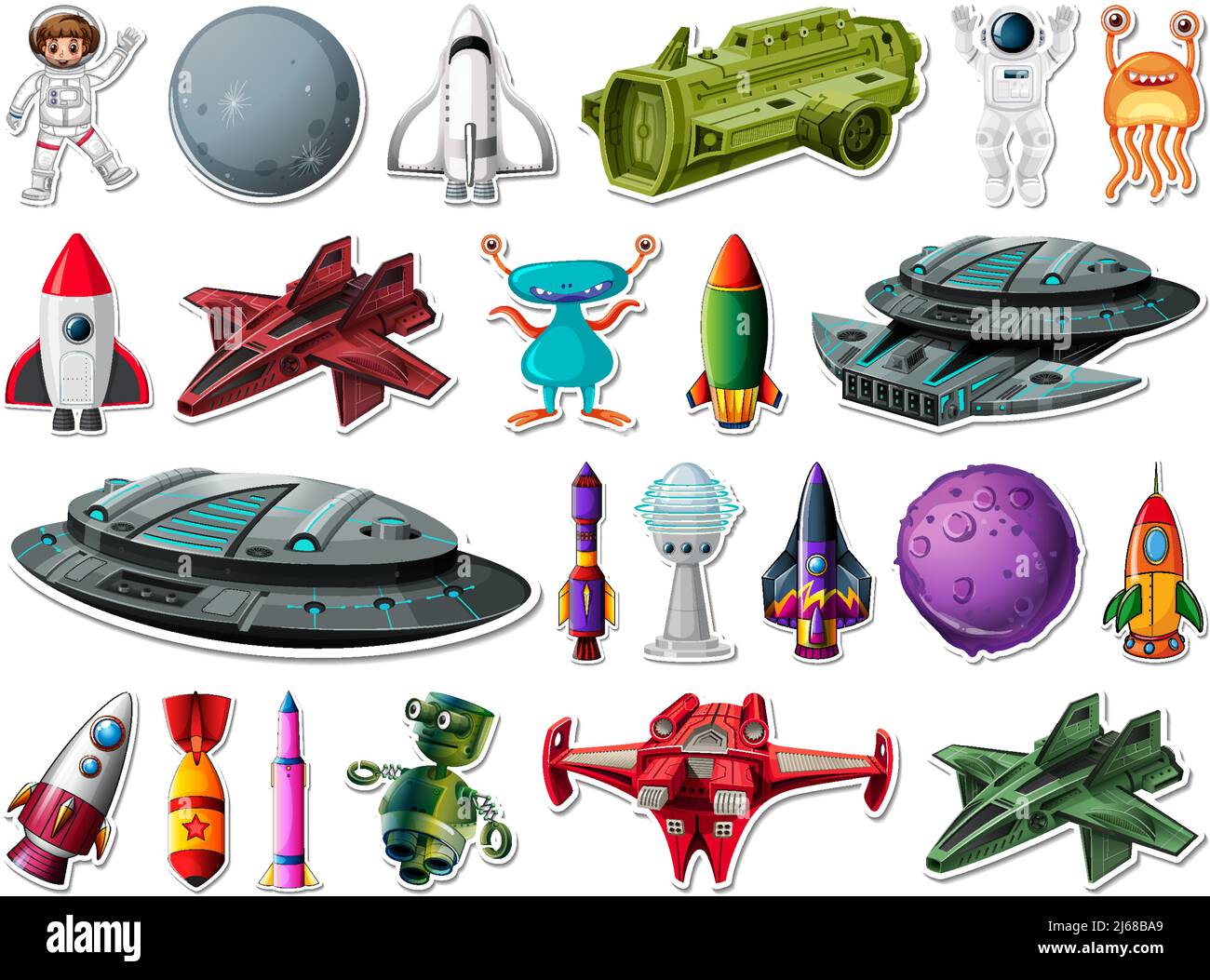 Sticker set of outer space objects and astronauts illustration Stock ...