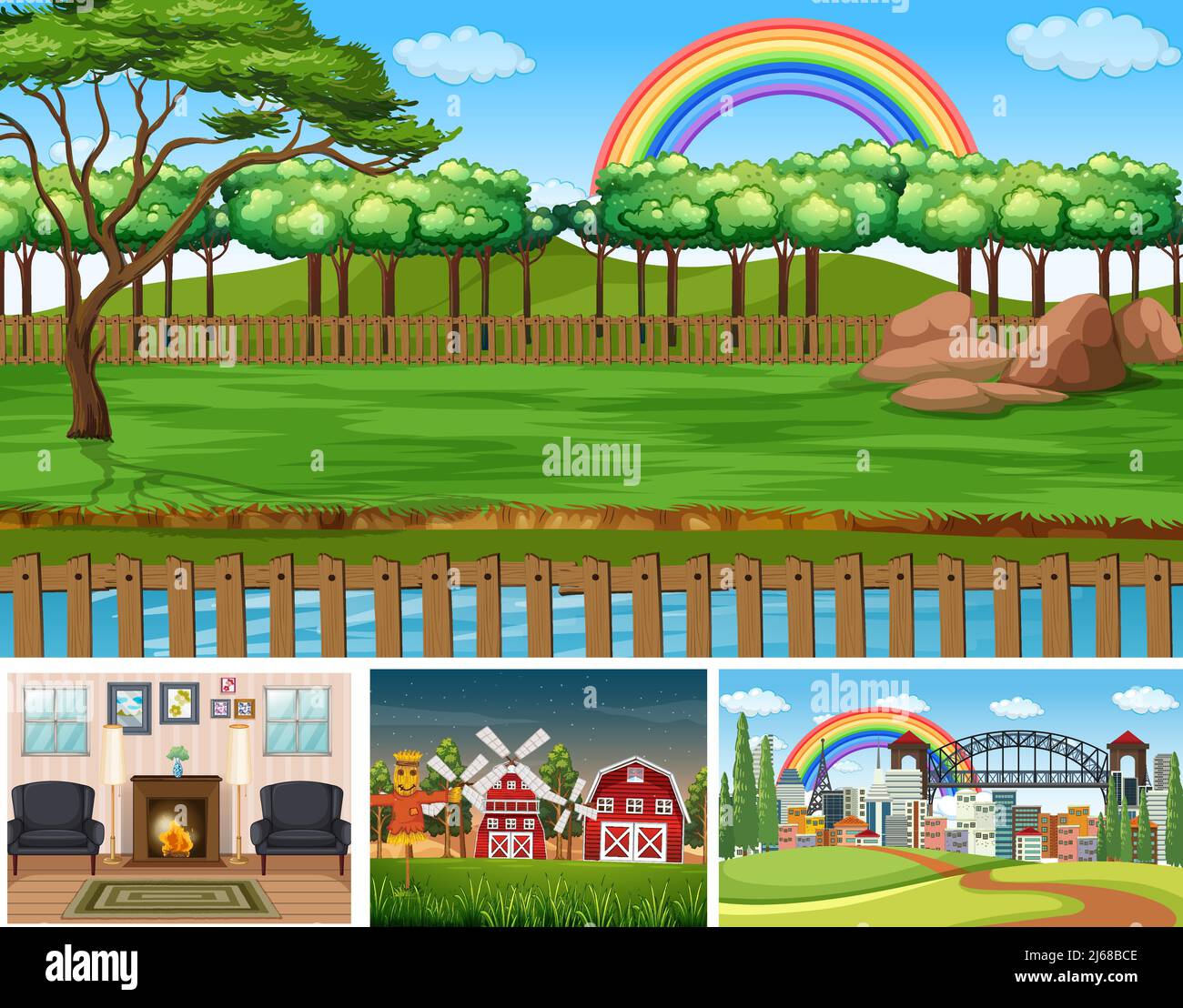 Four different background scenes illustration Stock Vector Image & Art ...