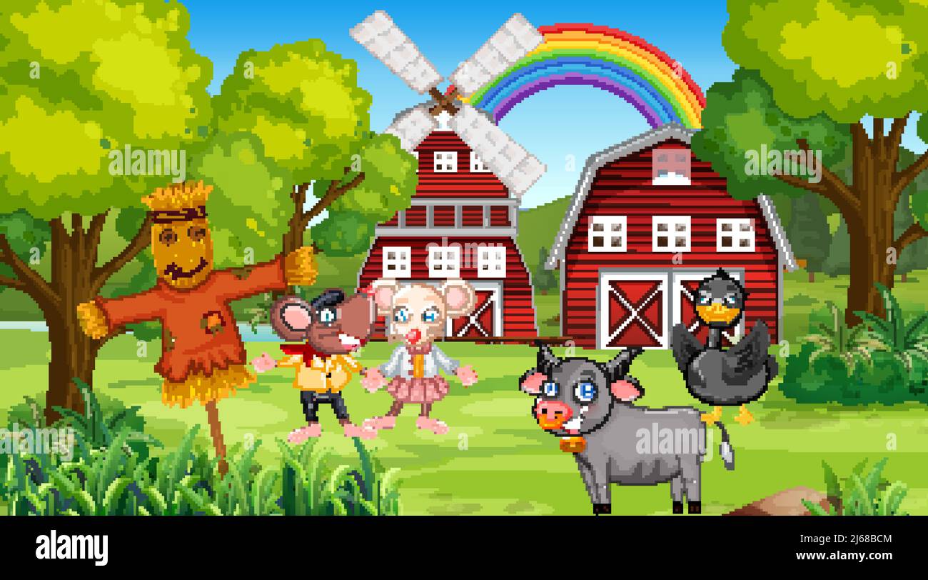 Farm scene with farm animals illustration Stock Vector Image & Art - Alamy