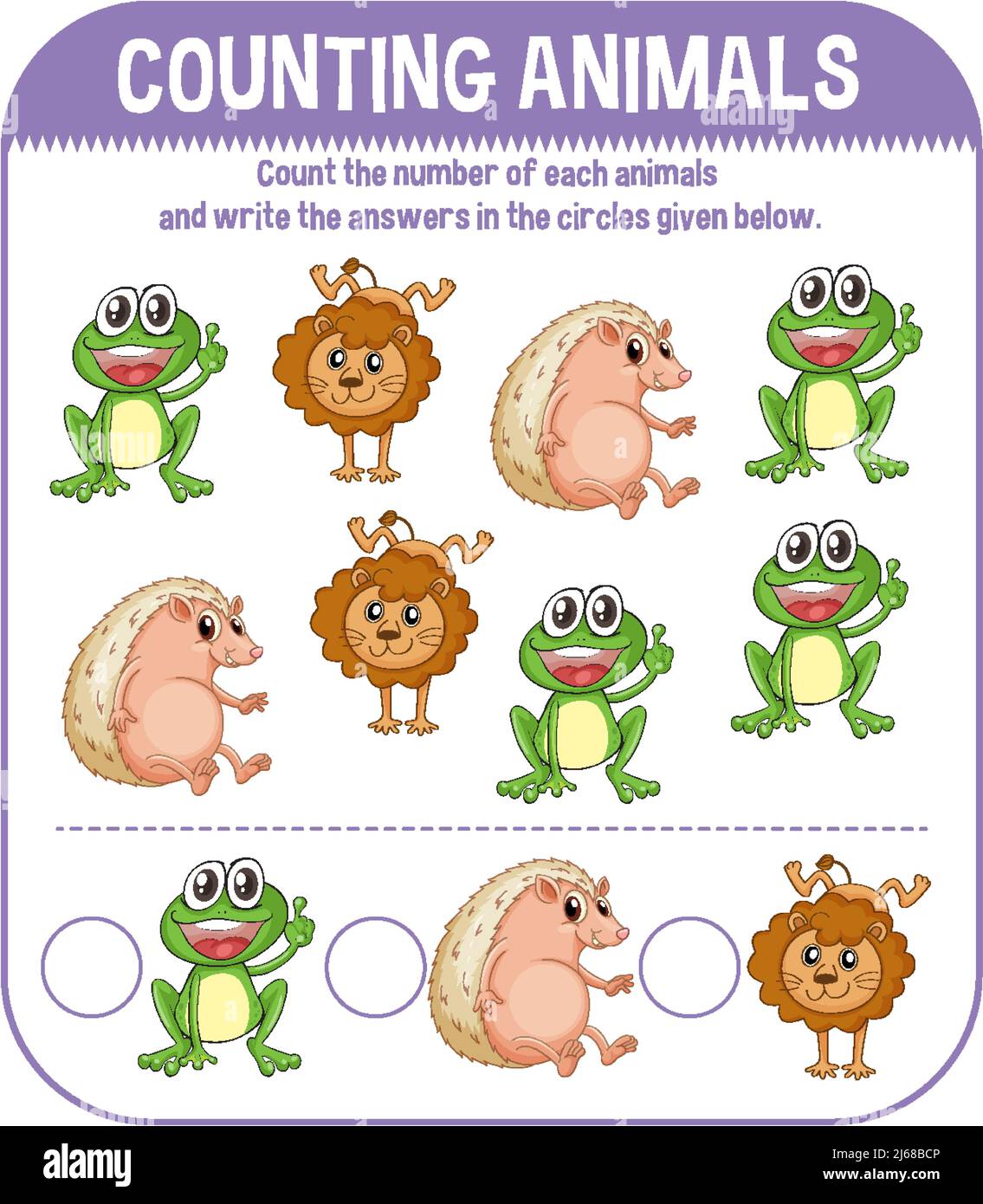 Worksheet design for counting animals illustration Stock Vector Image ...