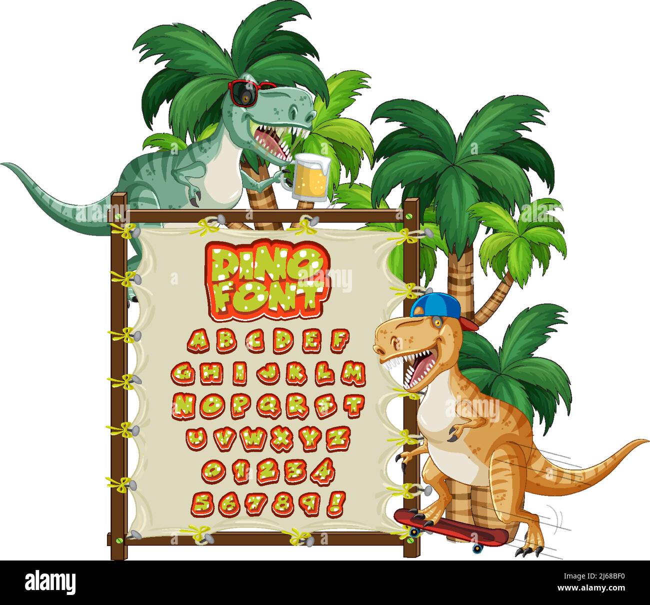 Font design for english alphabets in dinosaur character on canvas board ...