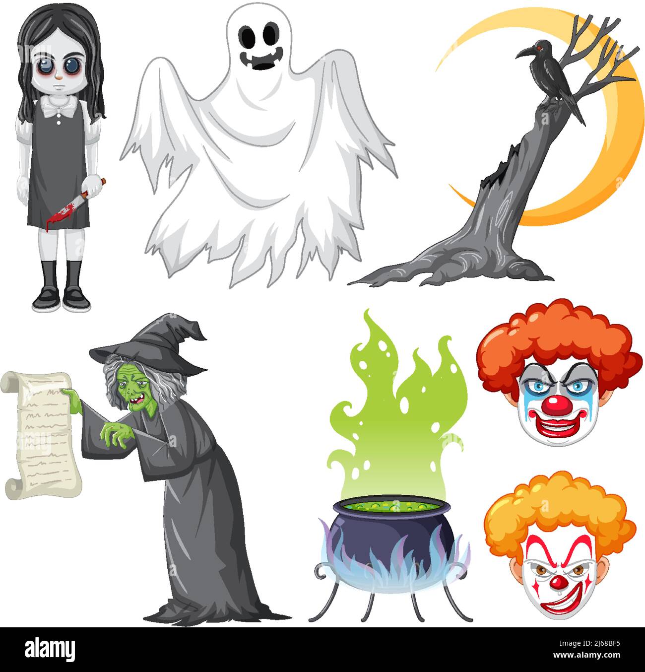 Halloween theme with witch and zombie illustration Stock Vector Image ...