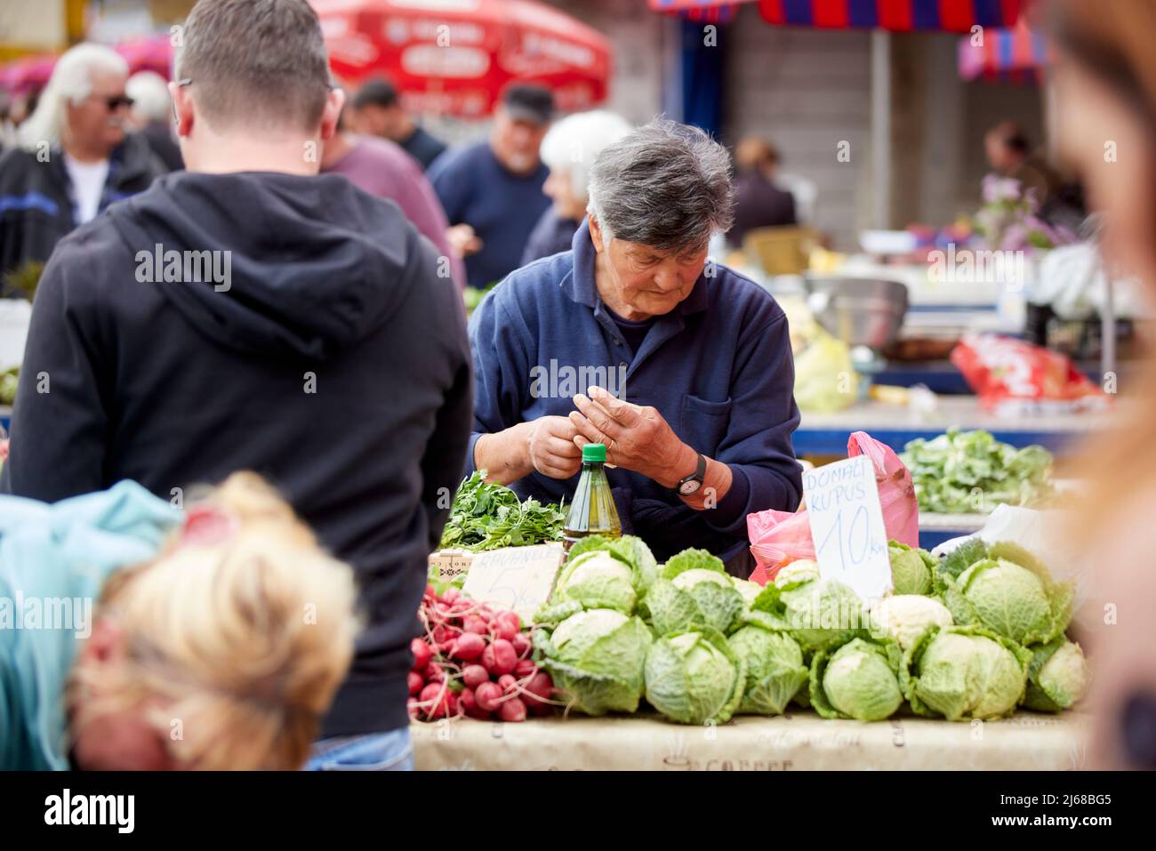 The city of Split in Croatia in the region of Dalmatia, local market ...