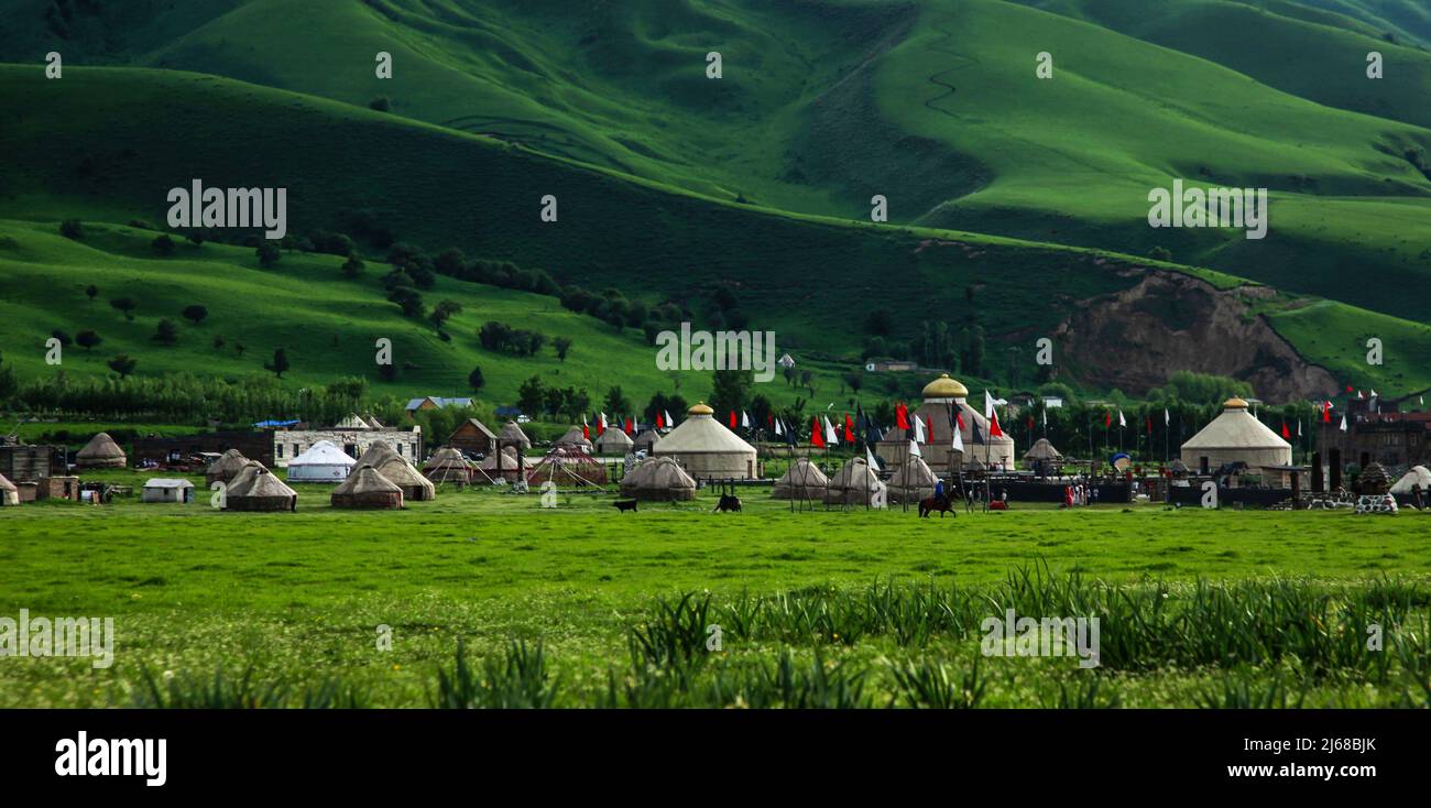 Nalati camp and beautiful grassland scenery Stock Photo - Alamy