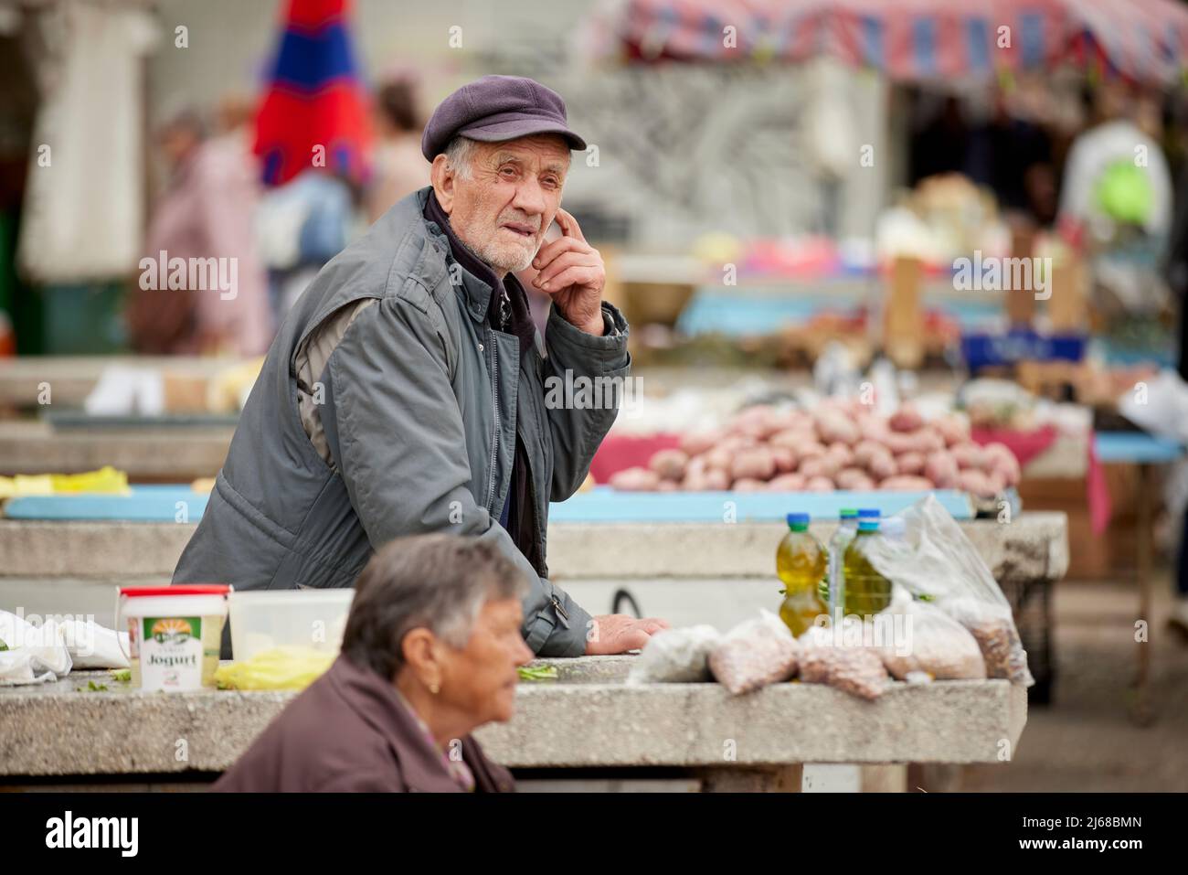 The city of Split in Croatia in the region of Dalmatia, local market ...