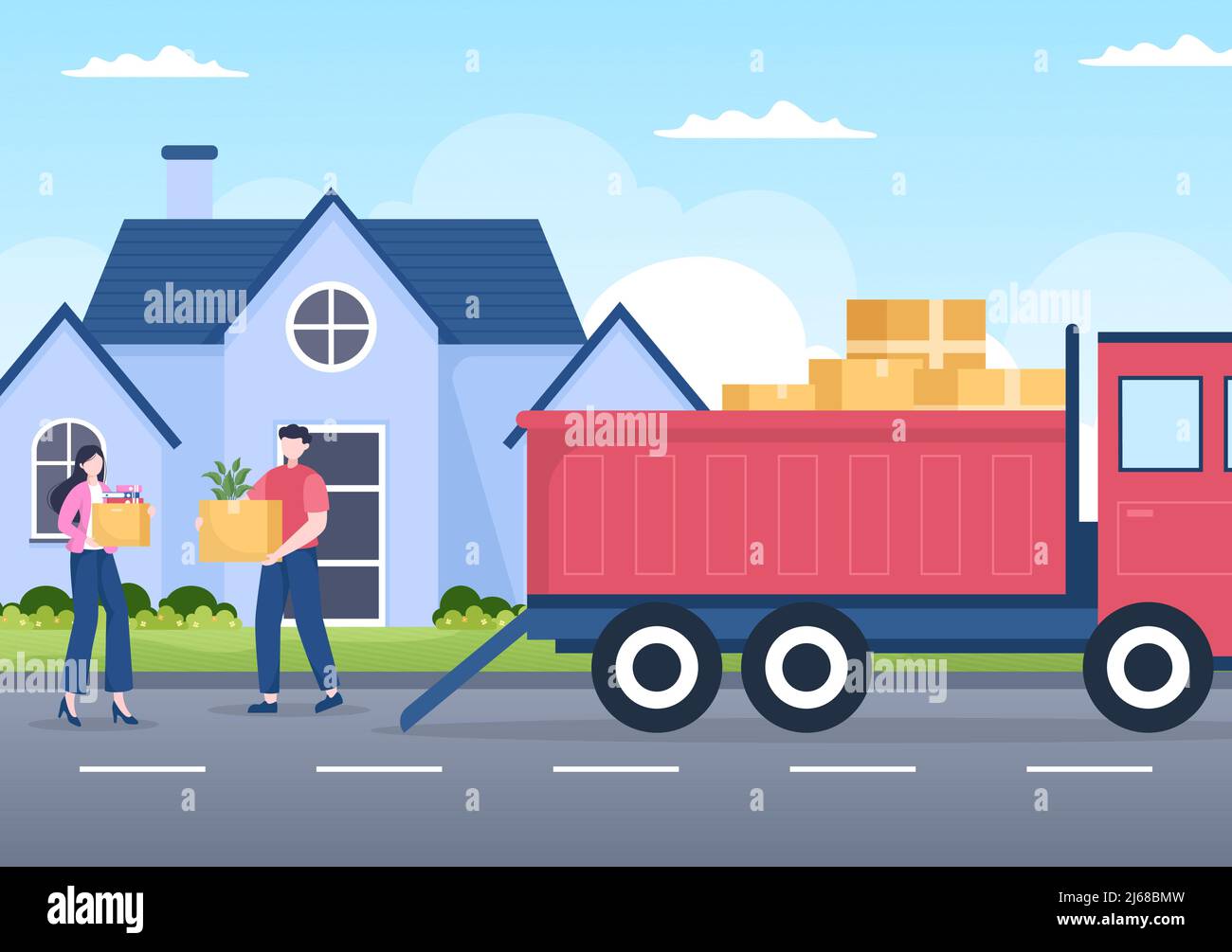 Home Relocation or People Moving with Cardboard Packaging Boxes or Pack ...