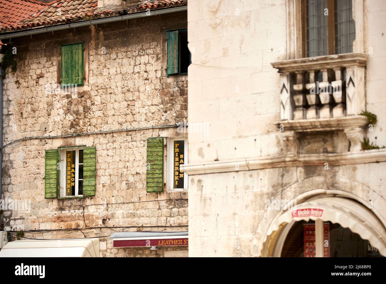 The city of Split in Croatia in the region of Dalmatia, Fruit square ...
