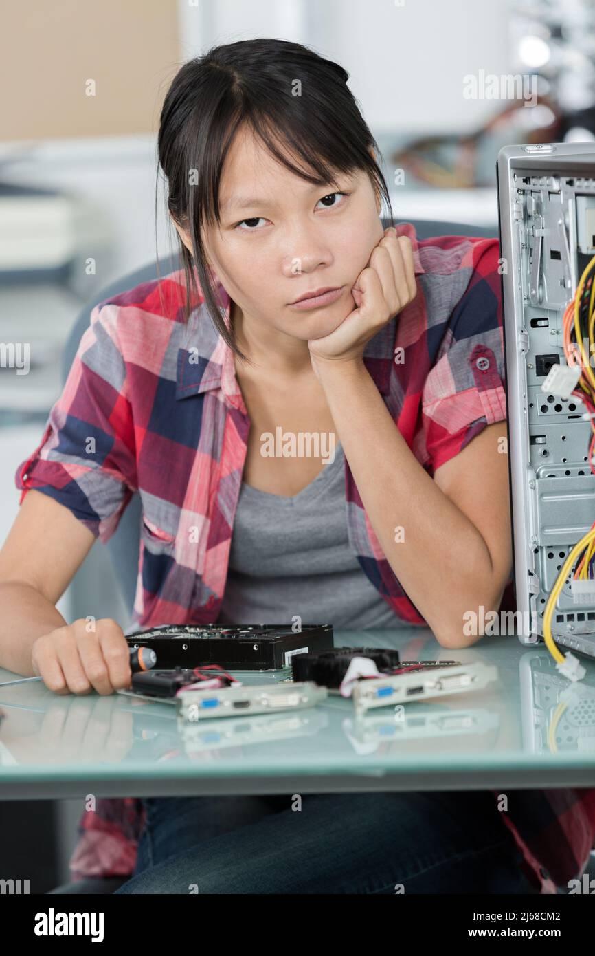stressed female worker having serious computer problem Stock Photo - Alamy