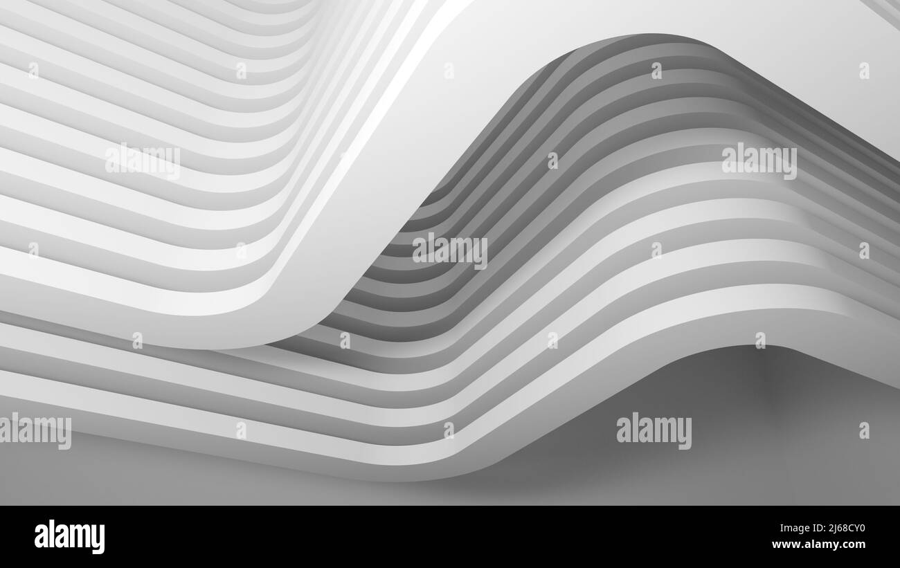 Abstract white geometric background with wavy parametric installation, 3d rendering illustration ...