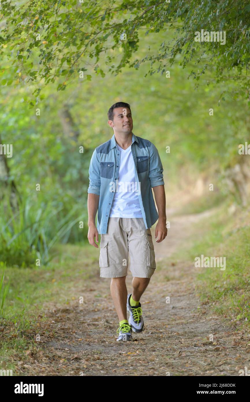 man walking on a forest path in autumn Stock Photo - Alamy