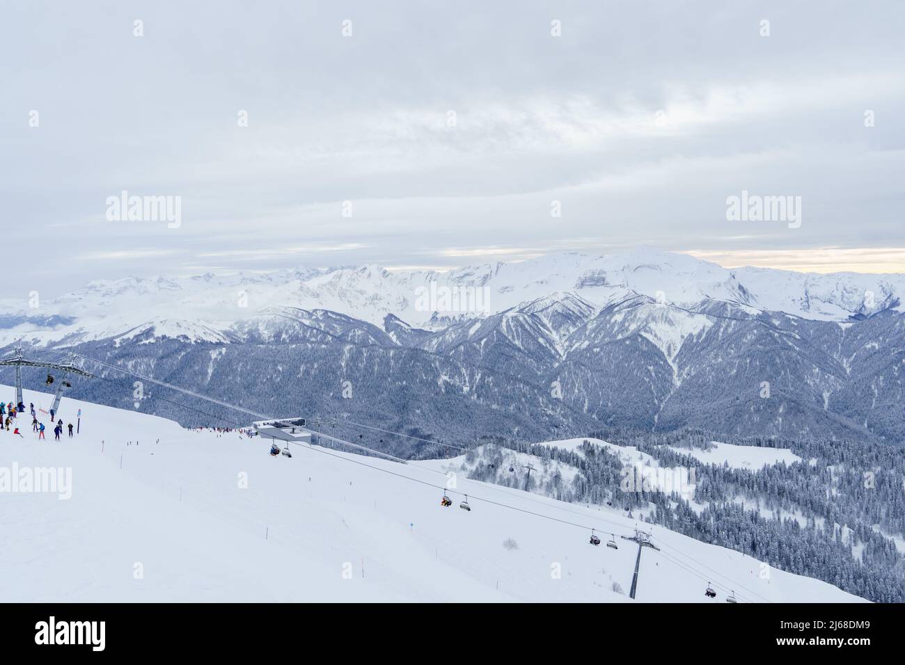 Winter mountain landscape: The Rosa Khutor Alpine Resort near Krasnaya ...
