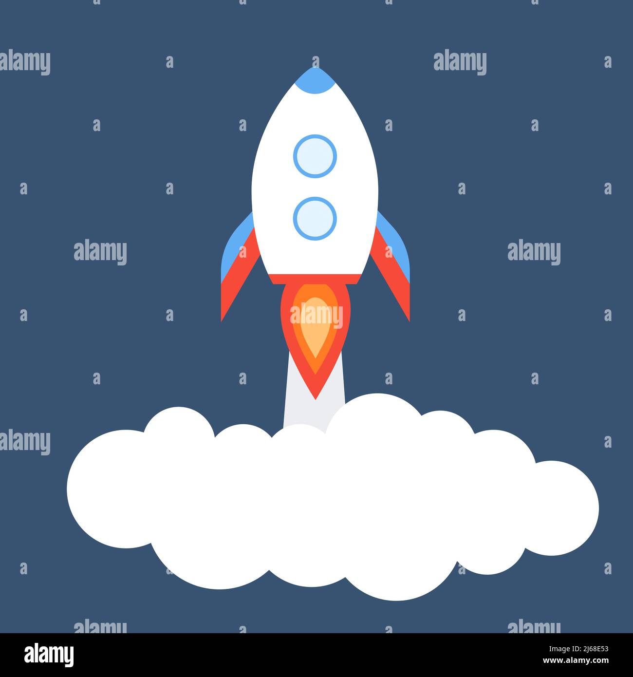 Rocket takeoff with clouds onbackground of night sky Stock Vector Image ...