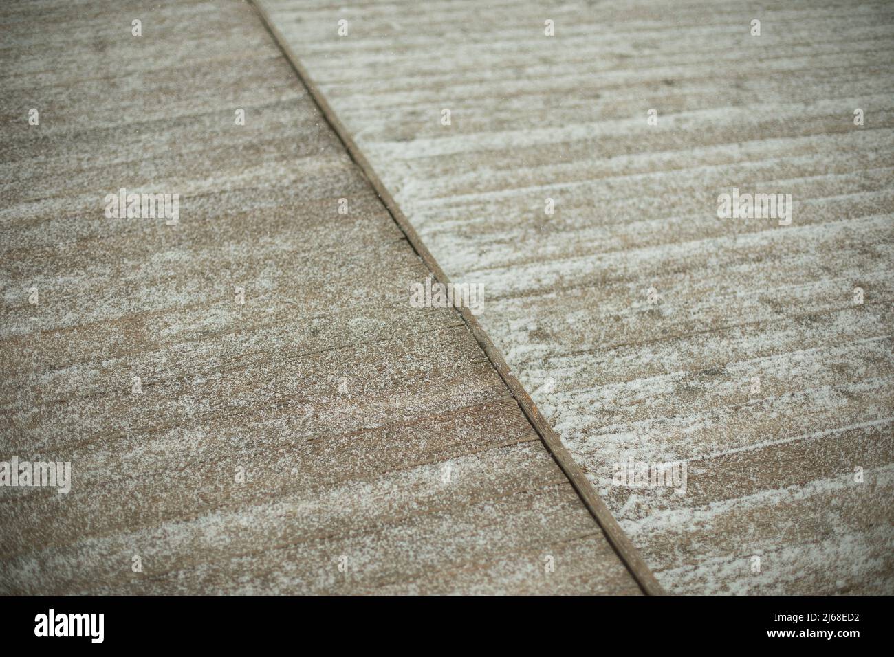 Boardwalk in snow. Platform on lake. Details of berth boards Stock ...
