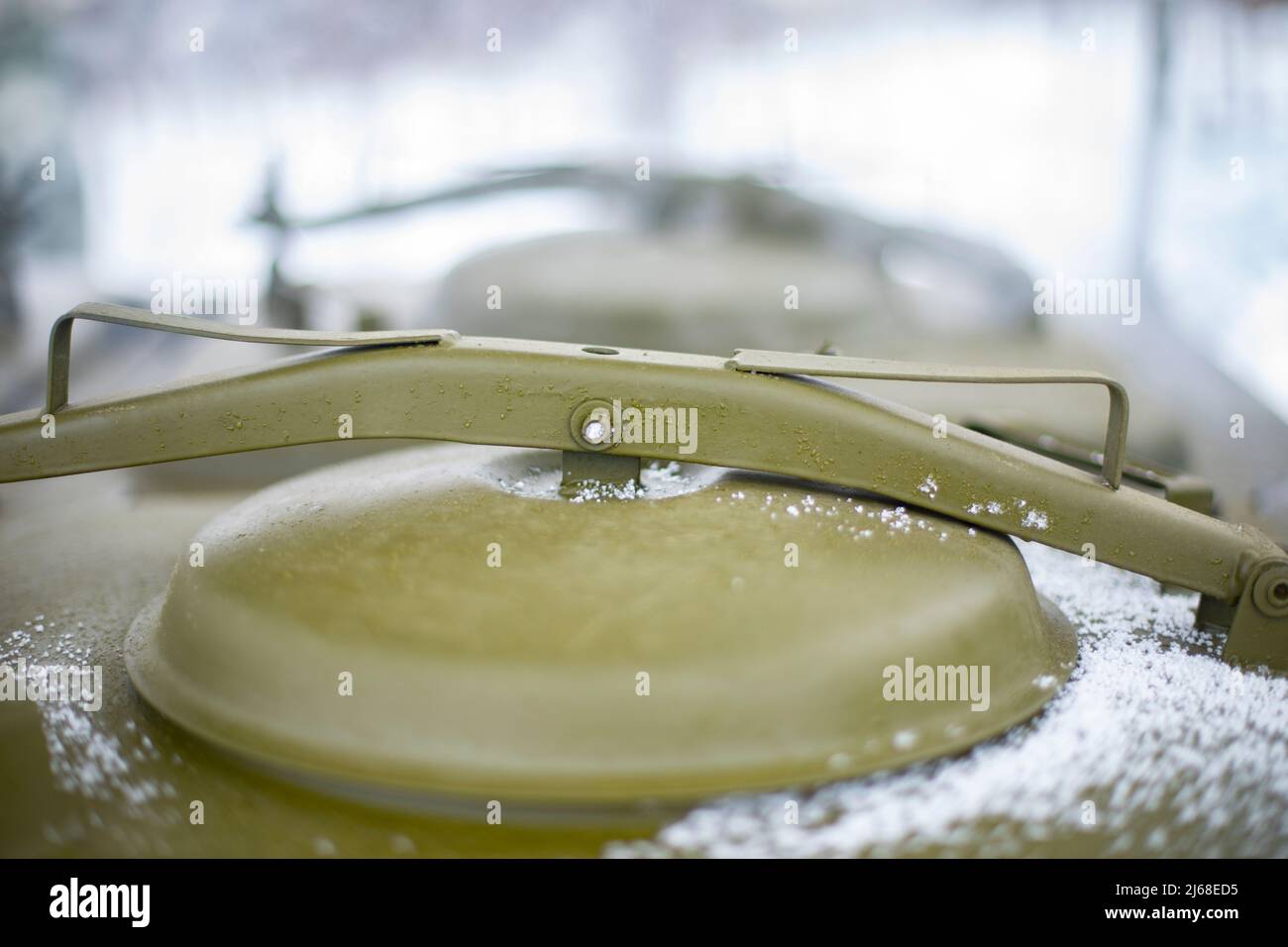 Military field kitchen. Details of food tank. Military equipment for ...