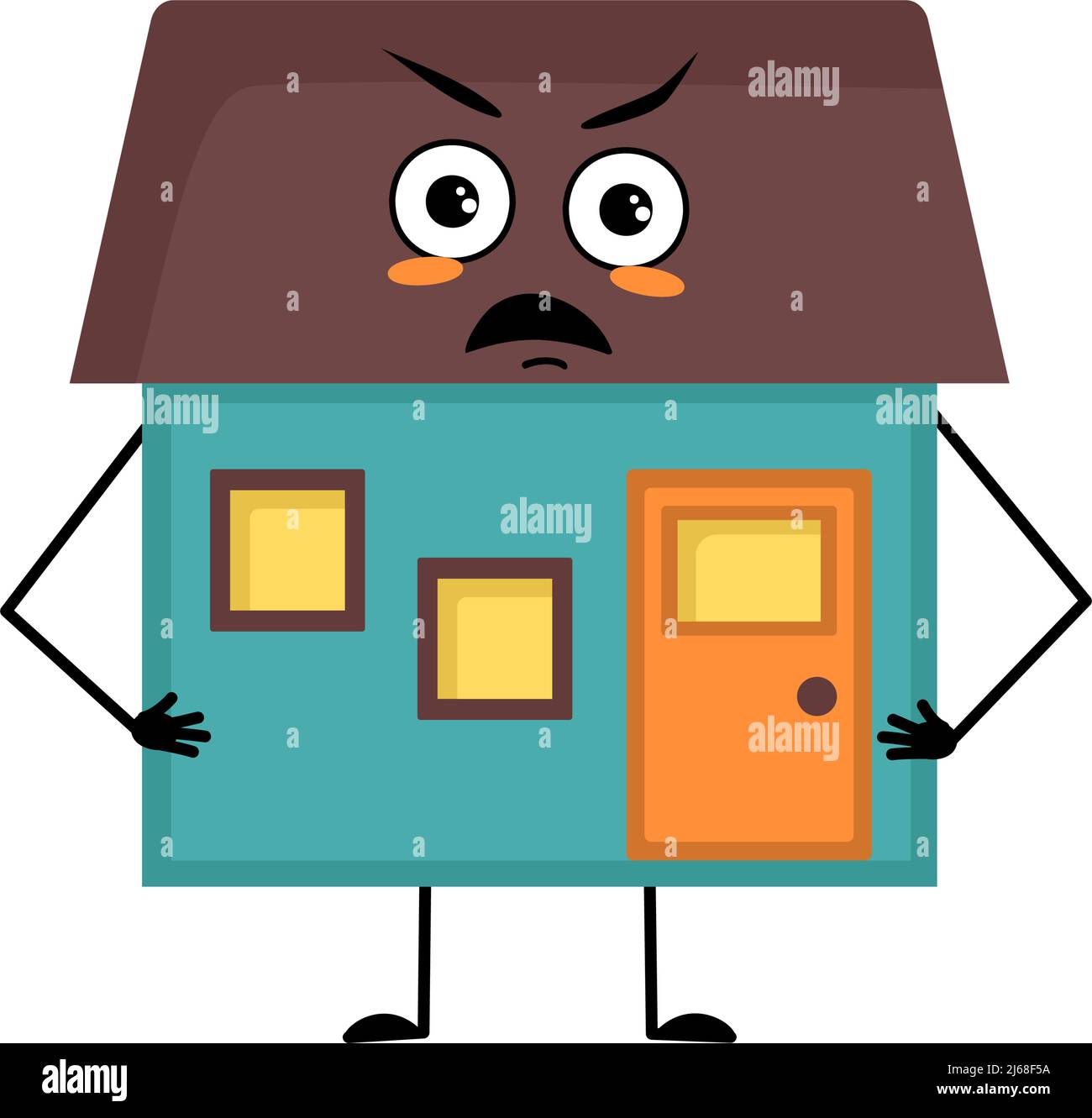 Cute house character with angry emotions, grumpy face, furious eyes ...