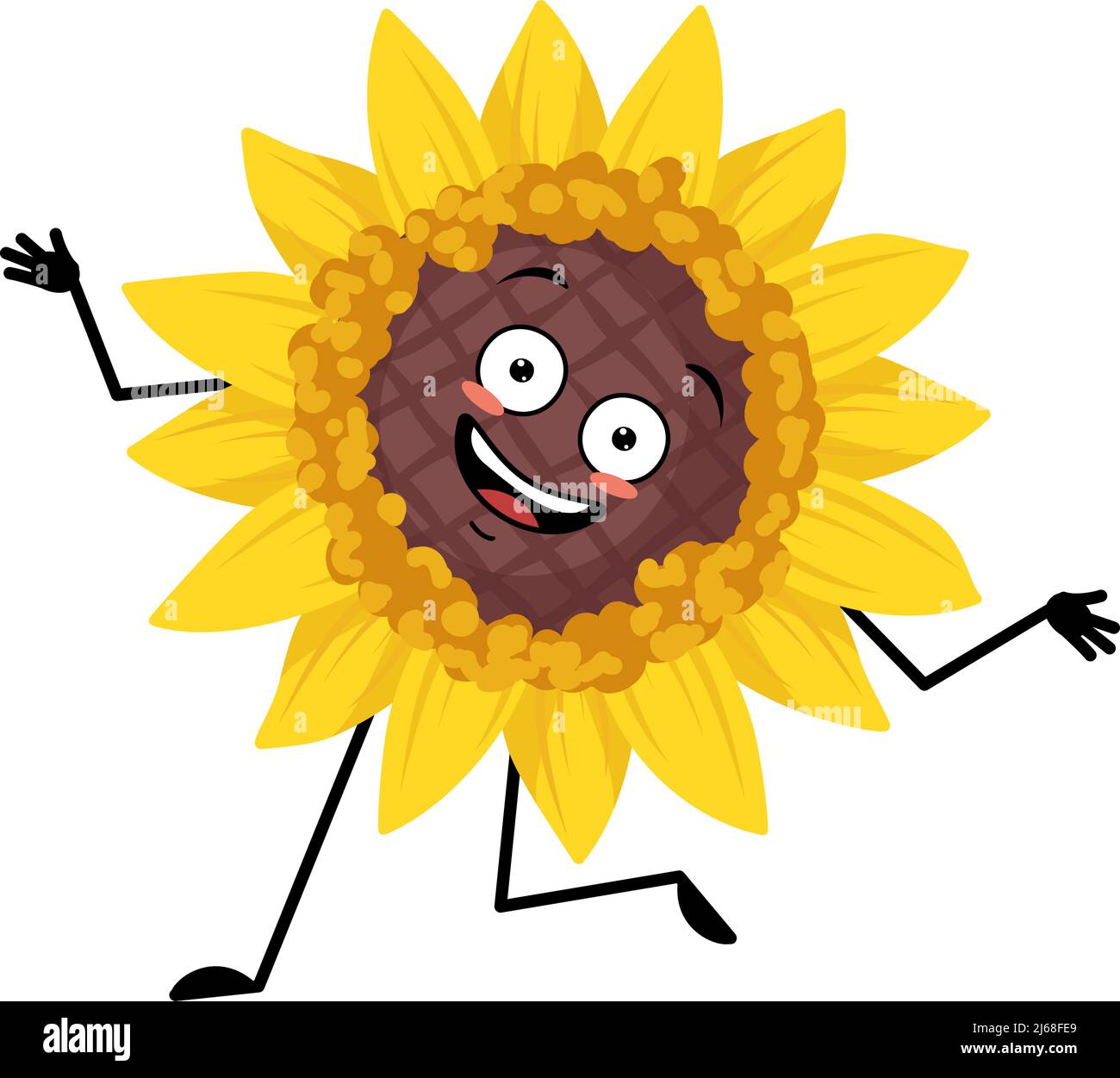 Sunflower character with crazy happy emotion, joyful face, smile eyes ...