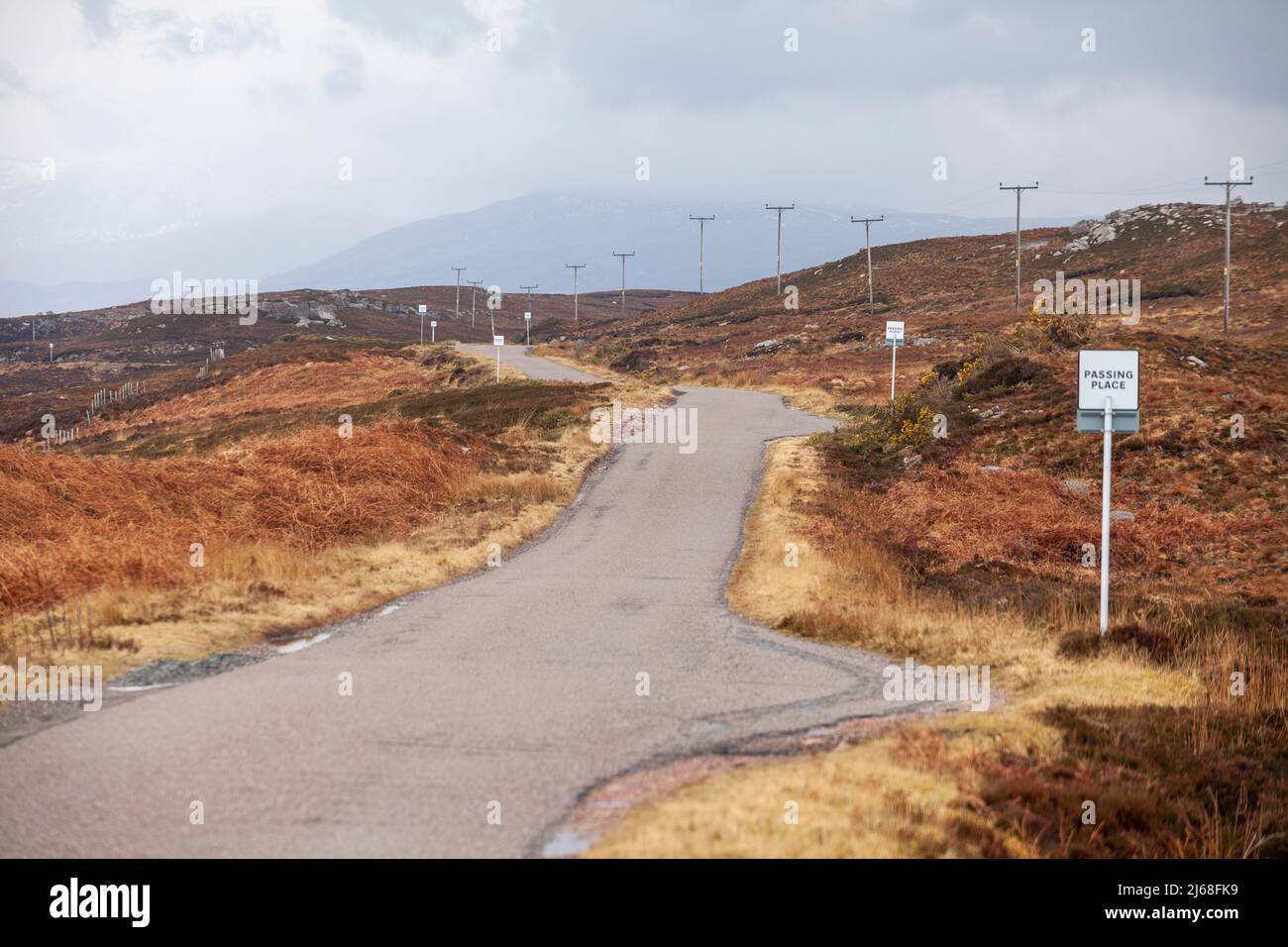 A single track road with passing places on the North Coast 500 Stock ...
