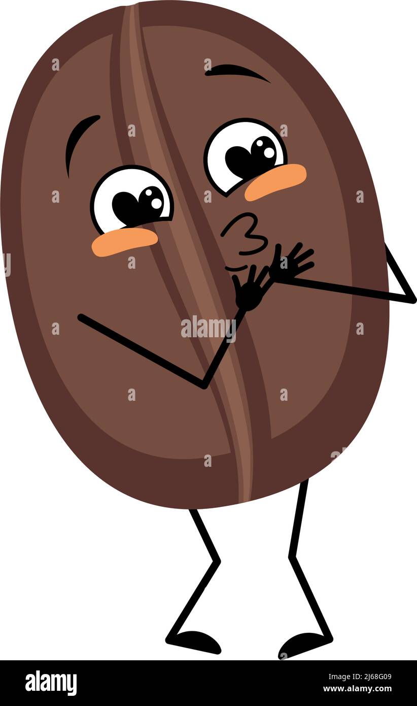 Coffee bean character with love emotions, smile face, arms and legs ...