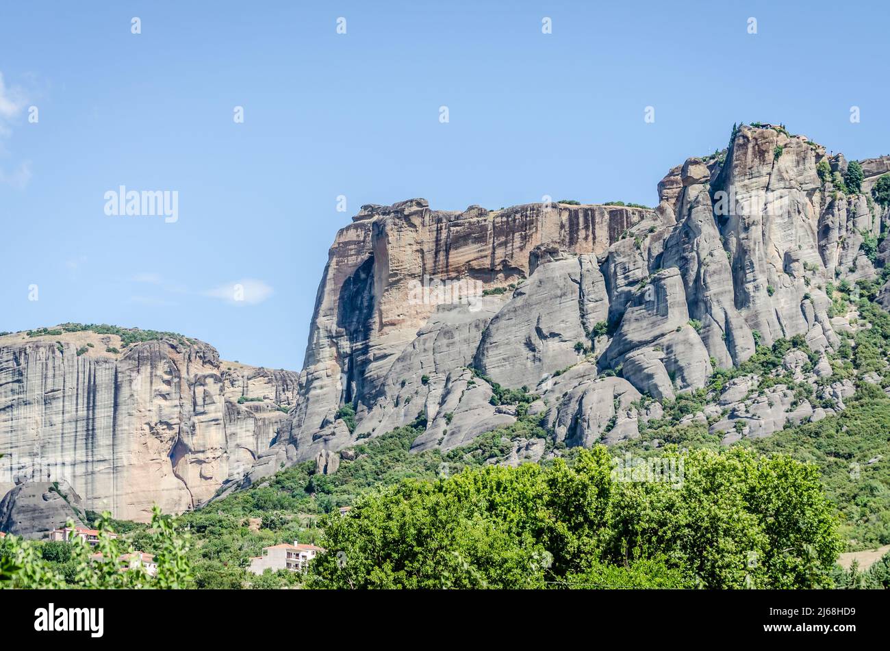 Panoramic view of Mount Meteora from the city of Kalambaka in Greece ...
