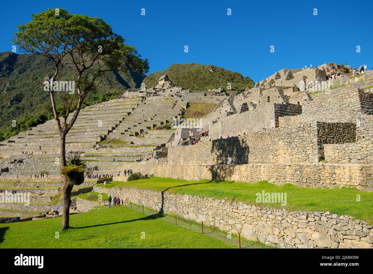 View of the stone buildings and ruins inside the lost Incan city of ...