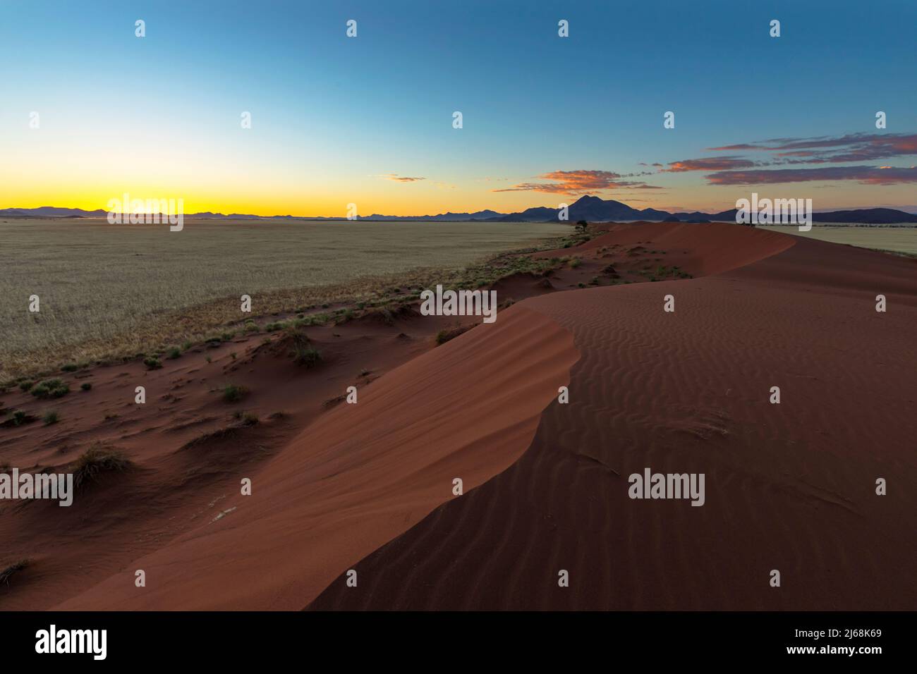 Sun color the sky yellow before sunrise Namib Desert Namibia Stock ...