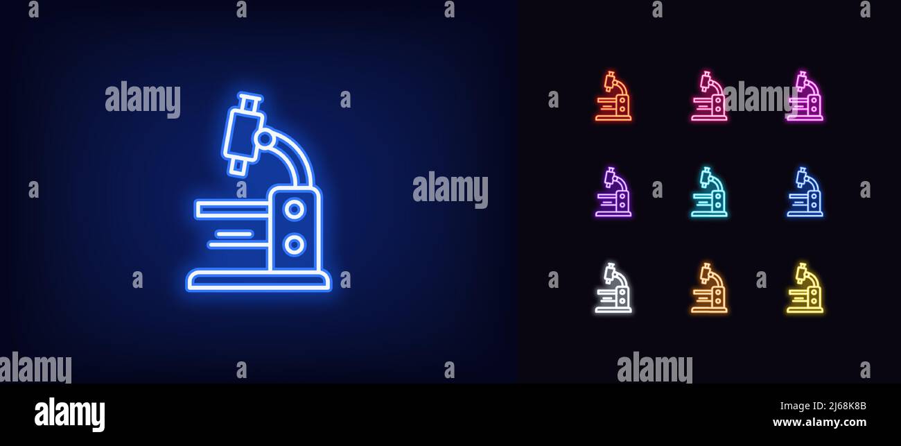 Outline neon microscope icon. Glowing neon microscope silhouette ...