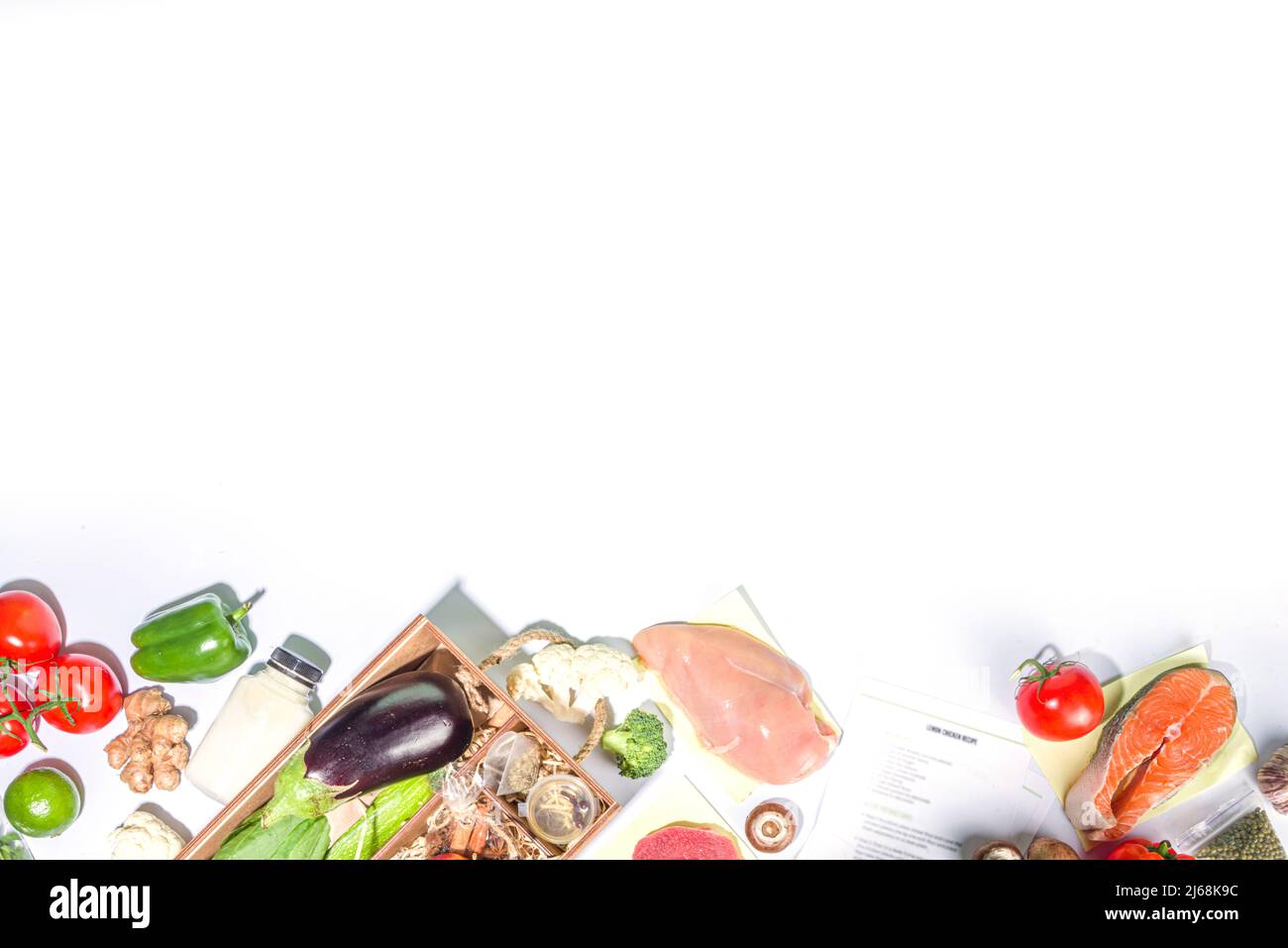 Meal Kit Delivery Concept. Set various healthy dishes food ingredients ...