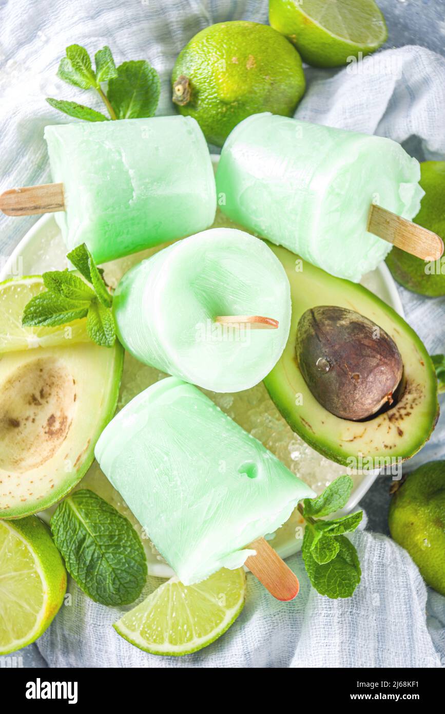 Homemade avocado popsicle. Vegan non-dairy ice cream. Avocado,lime and ...