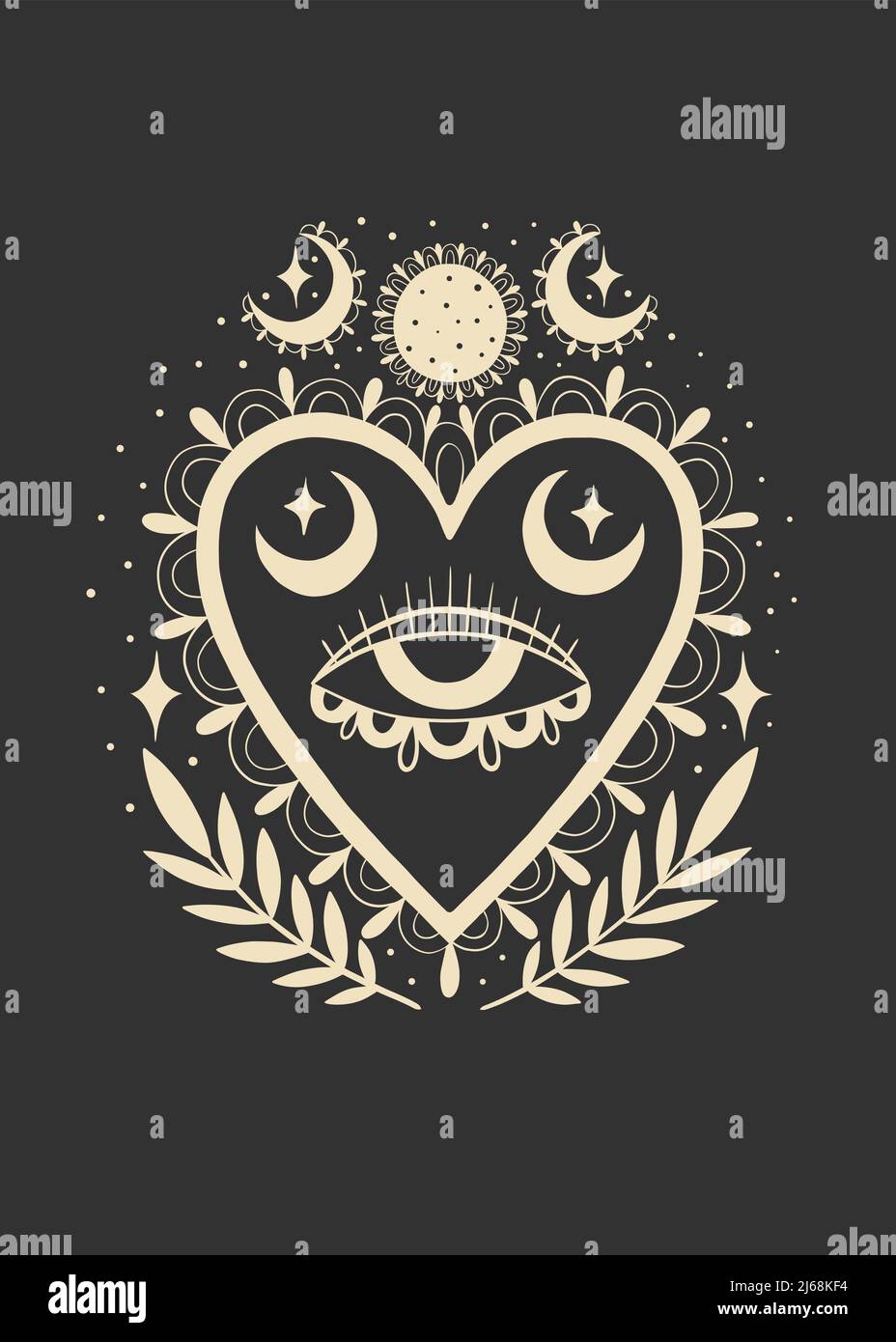 Mystic aesthetic witch mage composition print. Hand draw black color ...