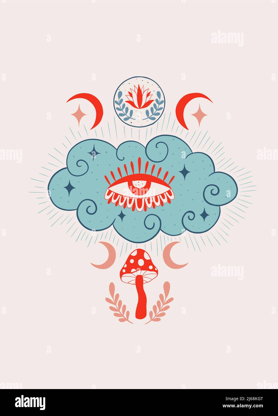 Mystic aesthetic witch mage composition print. Hand draw black color ...