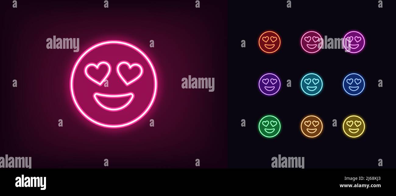 Outline neon love emoji icon. Glowing neon passionate emoticon with ...