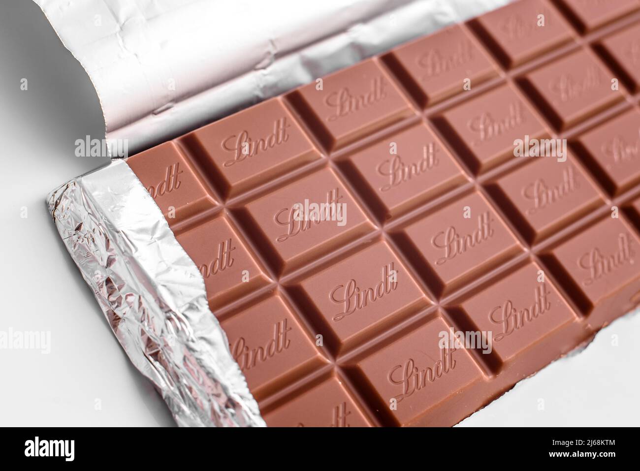 Valencia, spain - april 27, 2022: Lindt swiss chocolate bar with torn ...