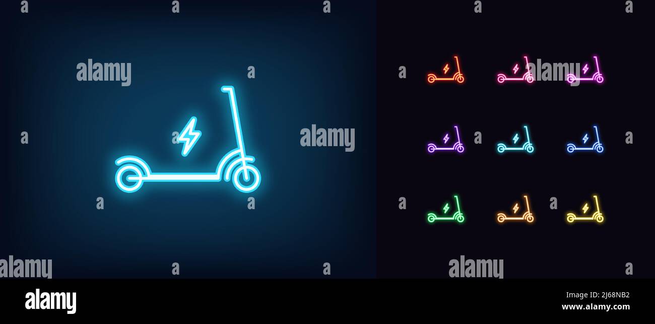 Outline neon kick scooter icon. Glowing neon Electric scooter ...