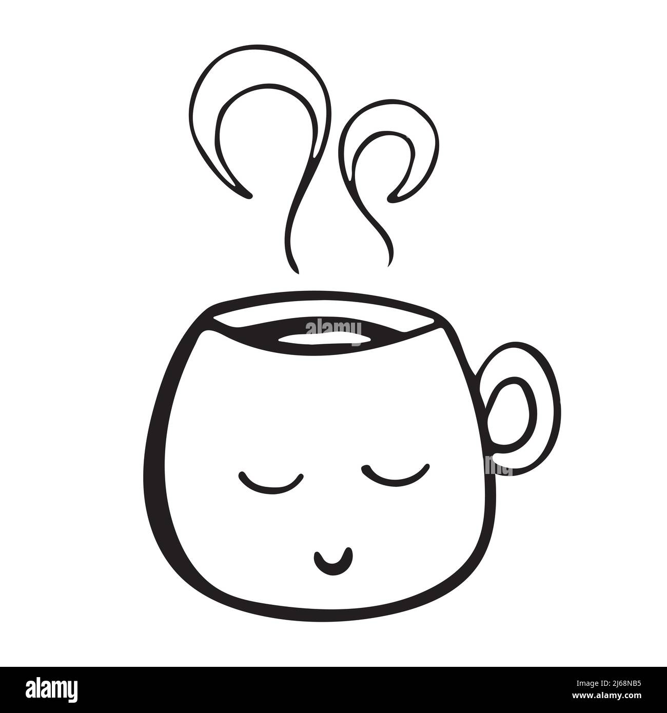 Cute hot Tea or coffee cup with smile face vector doodle hand drawn ...