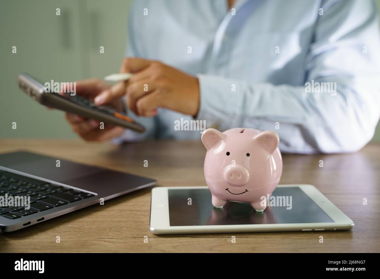 businessman working on desk office finance accounting saving money ...