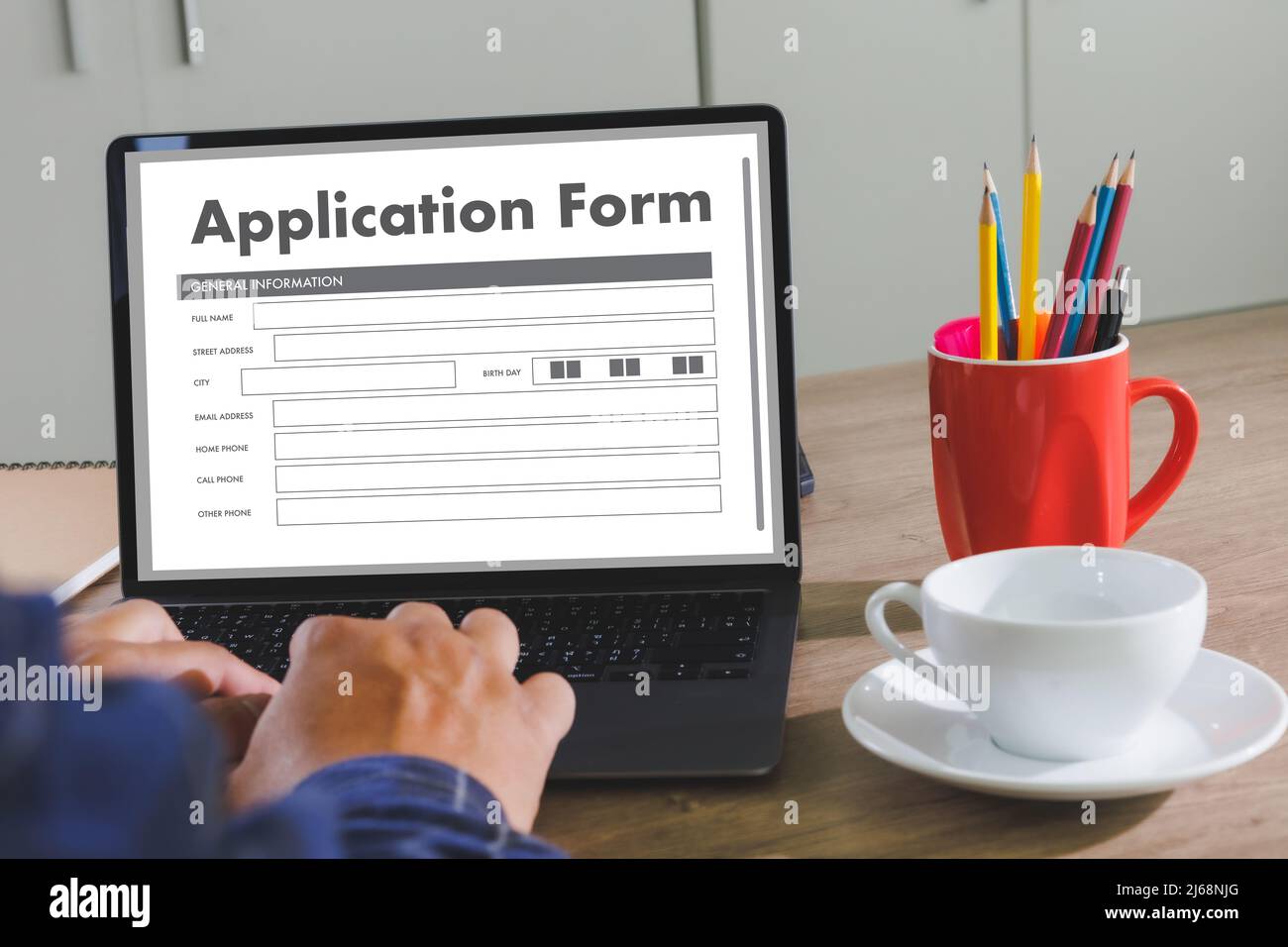 business man working on laptop computer use Online Web Job Application ...