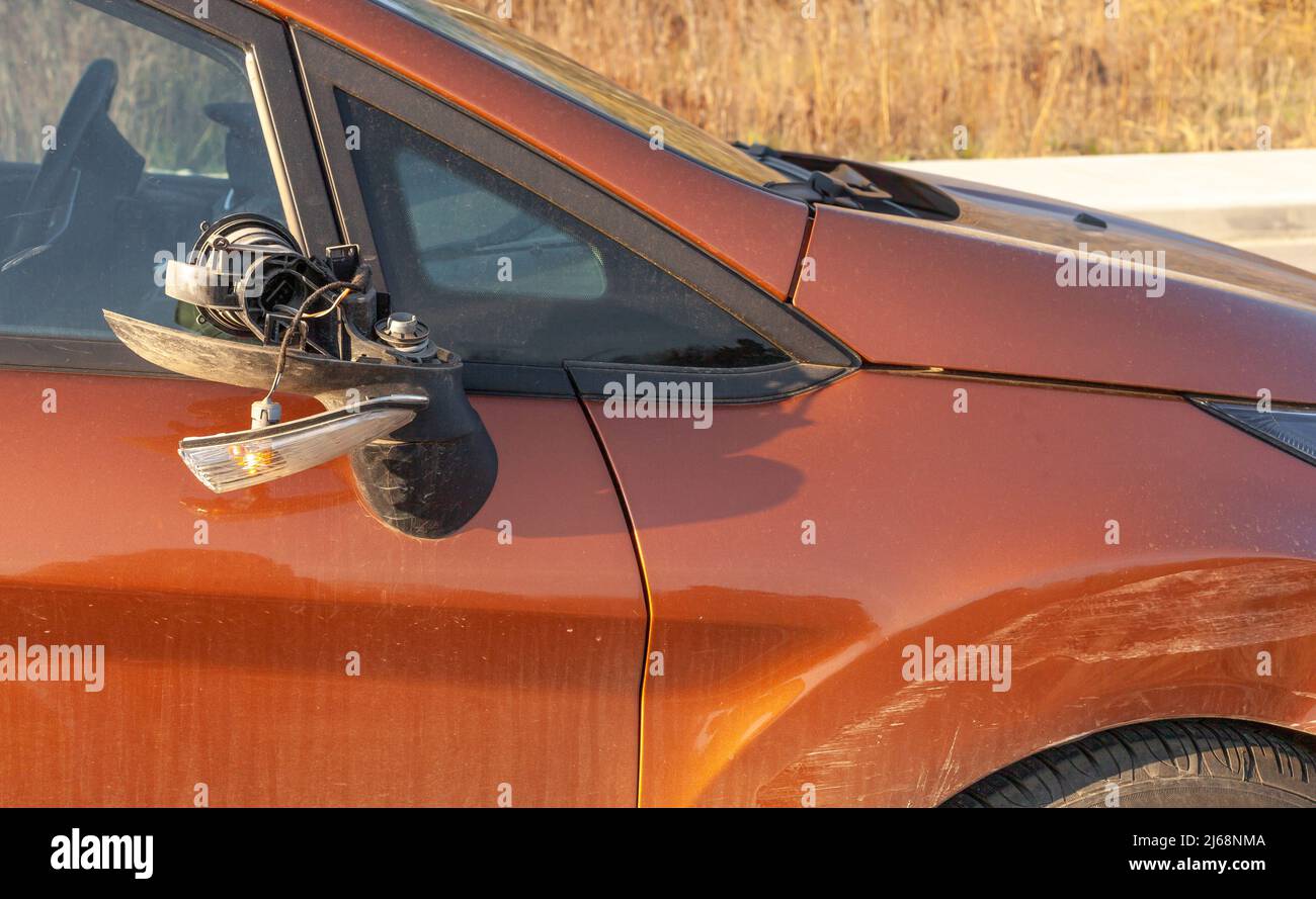 Smashed car rear view mirror hi-res stock photography and images - Alamy