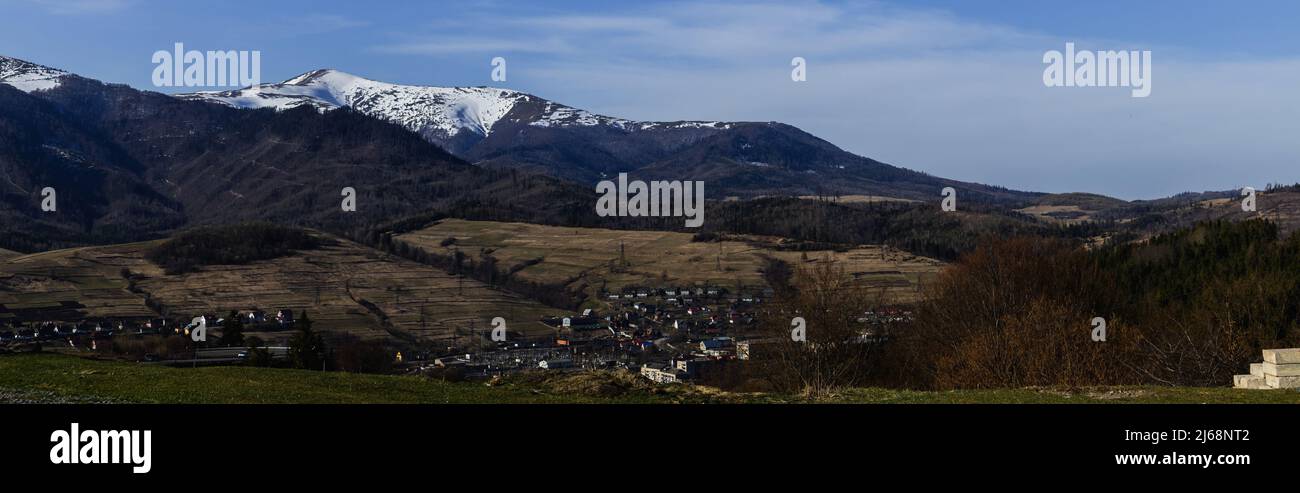 Scenic landscape with mountains and sky at background, banner Stock ...