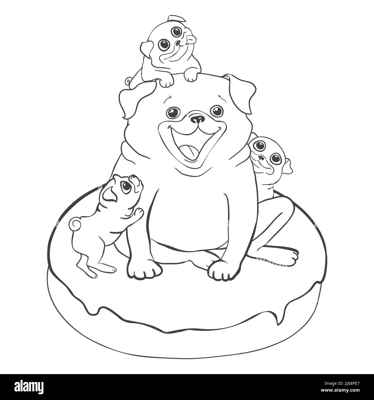 Pug vector hand drawing illustration in black color isolated on white ...