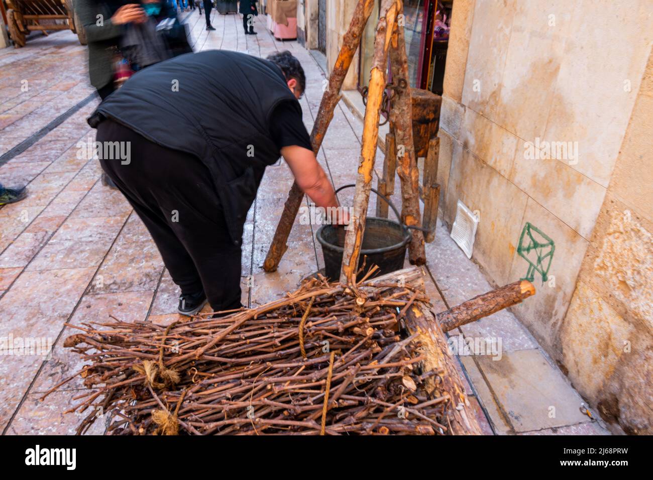 the medieval fair of Montblanc, with children playing as ancient ...