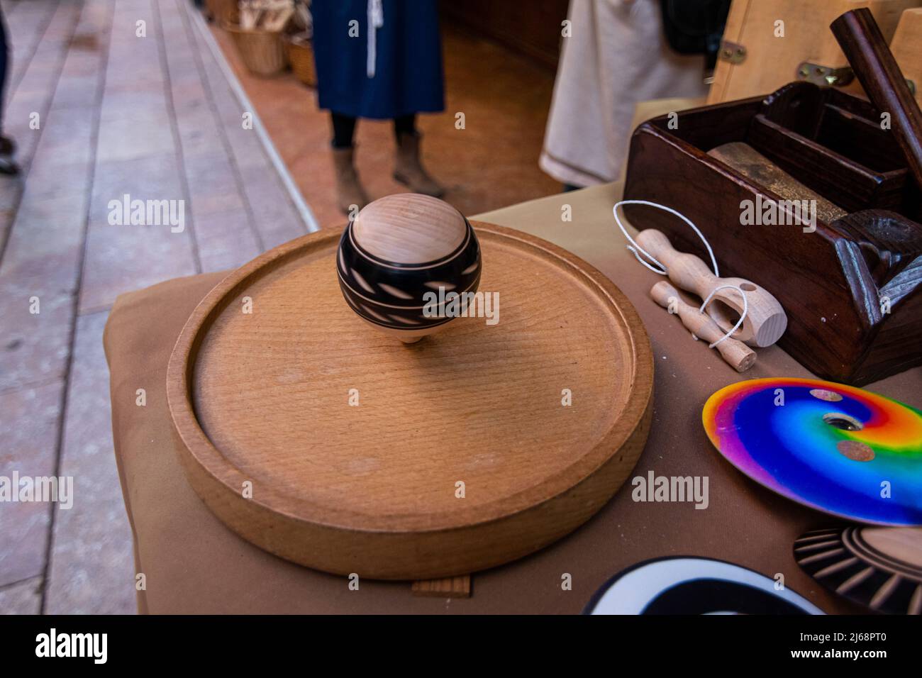 the medieval fair of Montblanc, with children playing as ancient ...