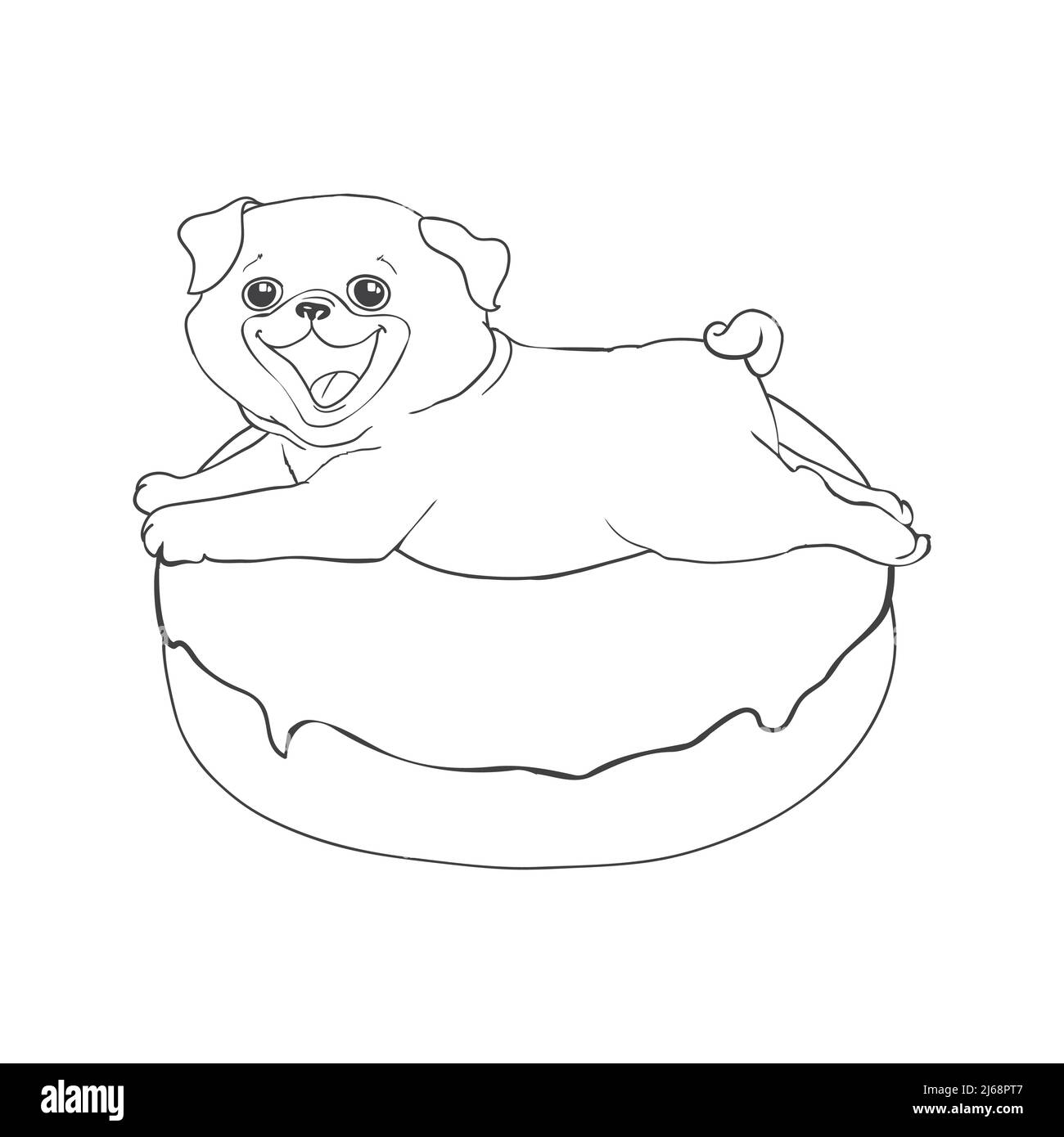 Pug vector hand drawing illustration in black color isolated on white ...