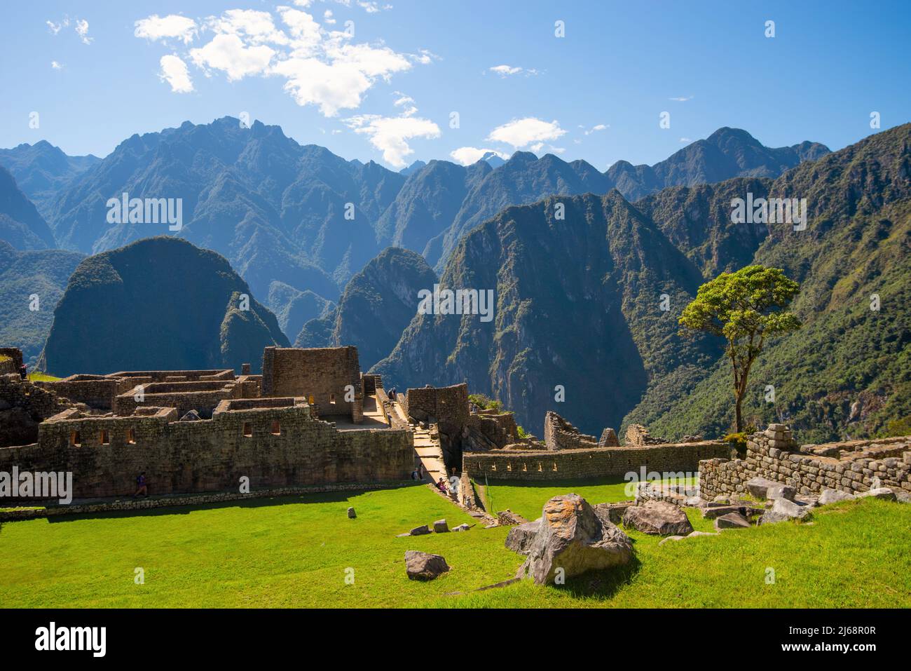 View of the stone buildings and ruins inside the lost Incan city of ...