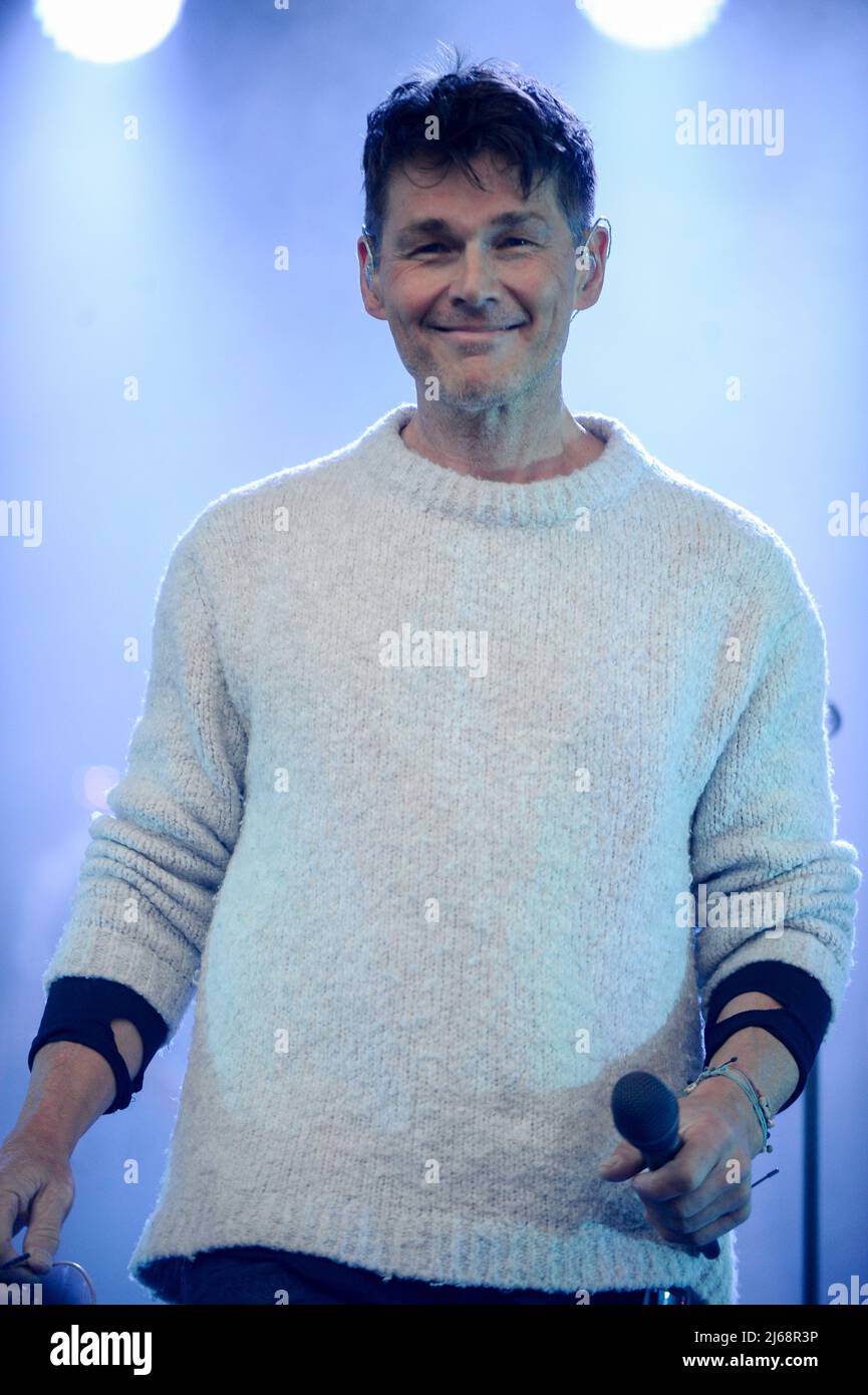 Morten Harket lead singer of A-ha pop band performs live on stage at ...