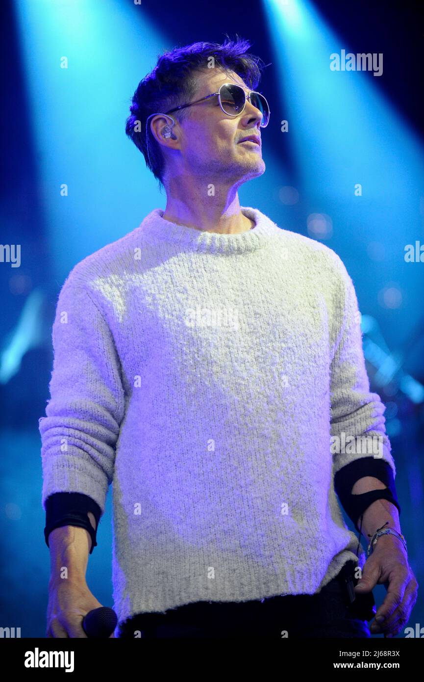 Morten Harket lead singer of A-ha pop band performs live on stage at ...