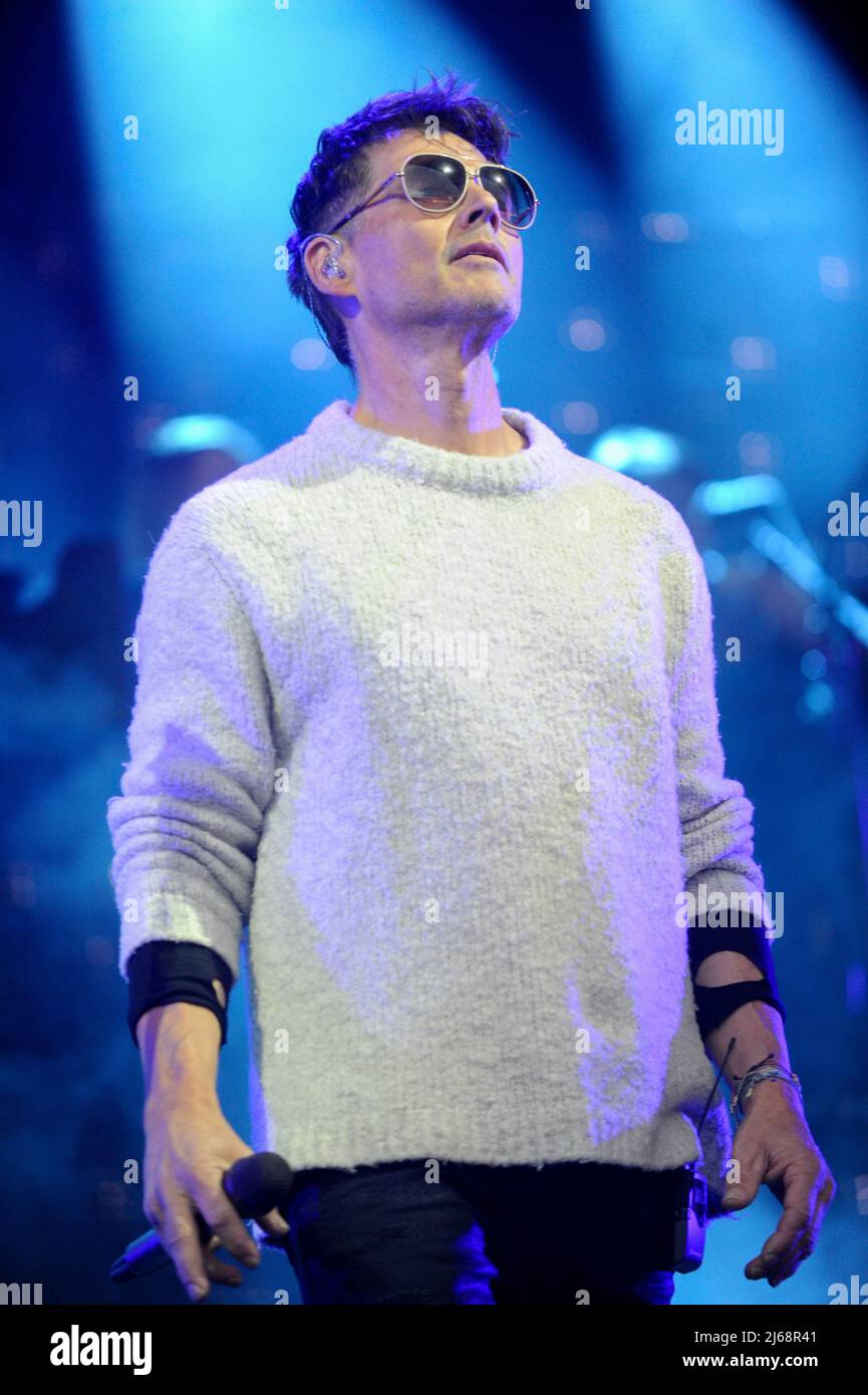 Morten Harket lead singer of A-ha pop band performs live on stage at ...