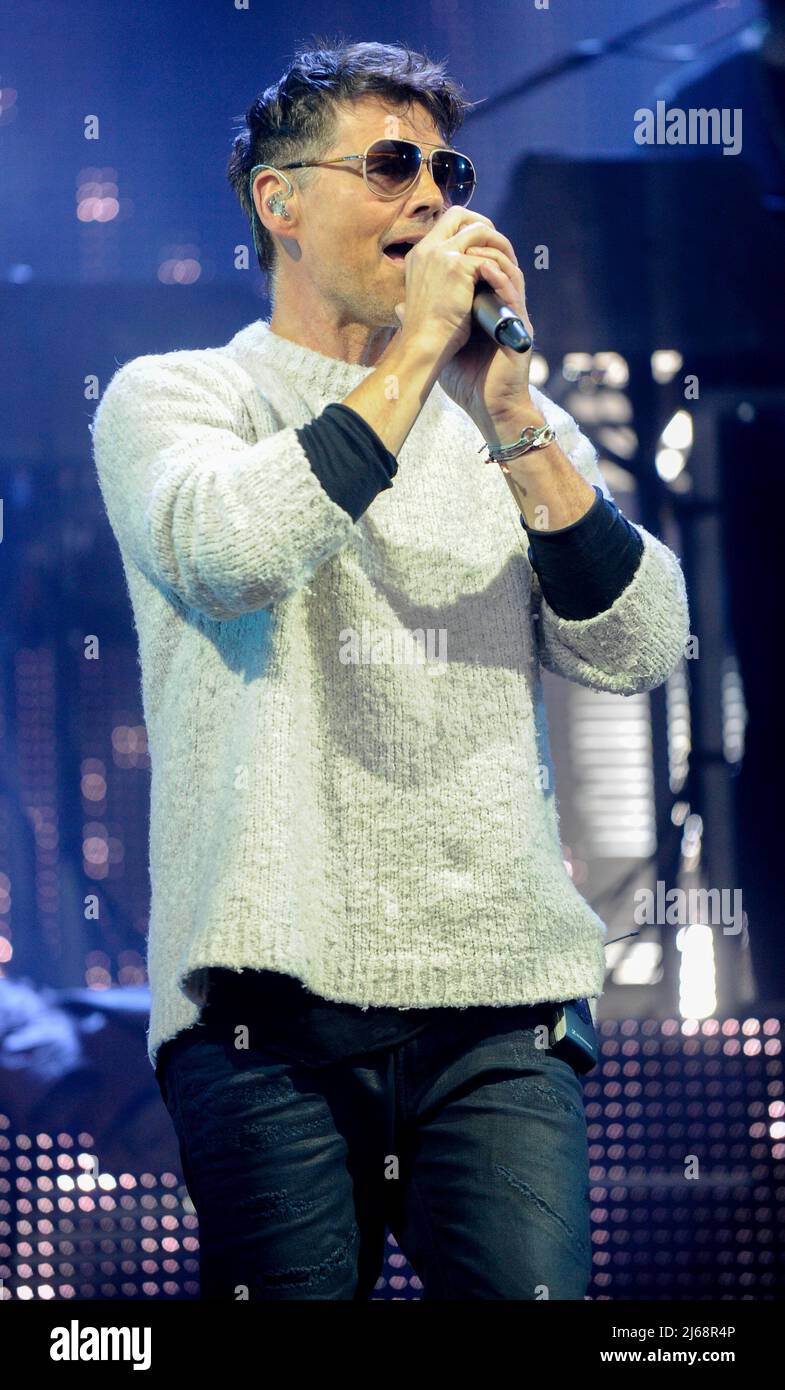 Morten Harket lead singer of A-ha pop band performs live on stage at ...