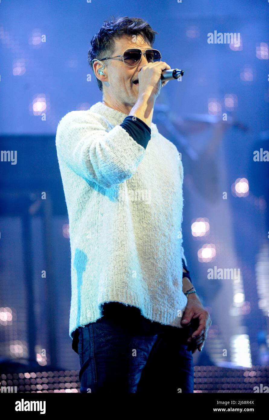 Morten Harket lead singer of A-ha pop band performs live on stage at ...