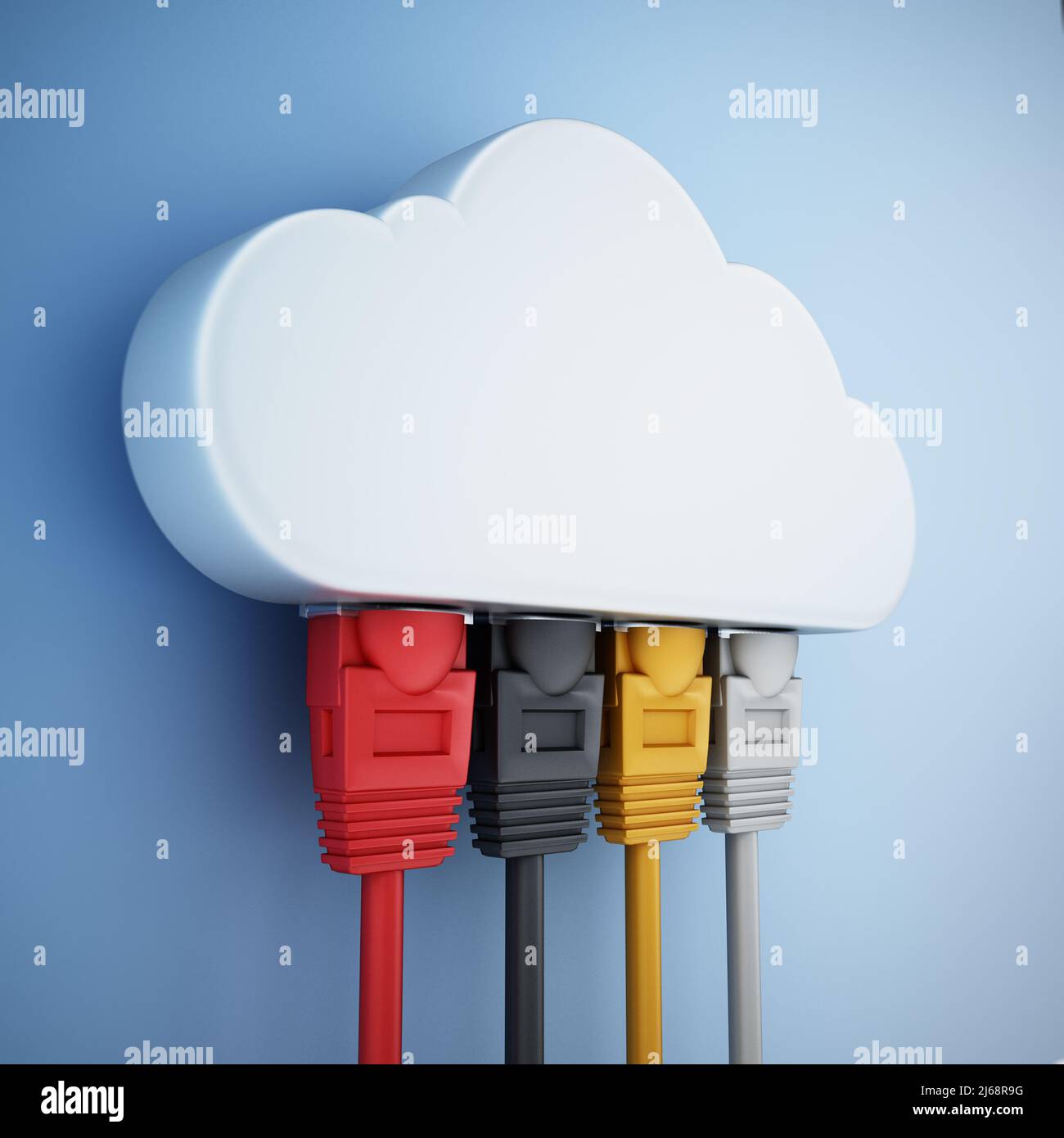Colorful network cables connected to the cloud shape. 3D illustration ...