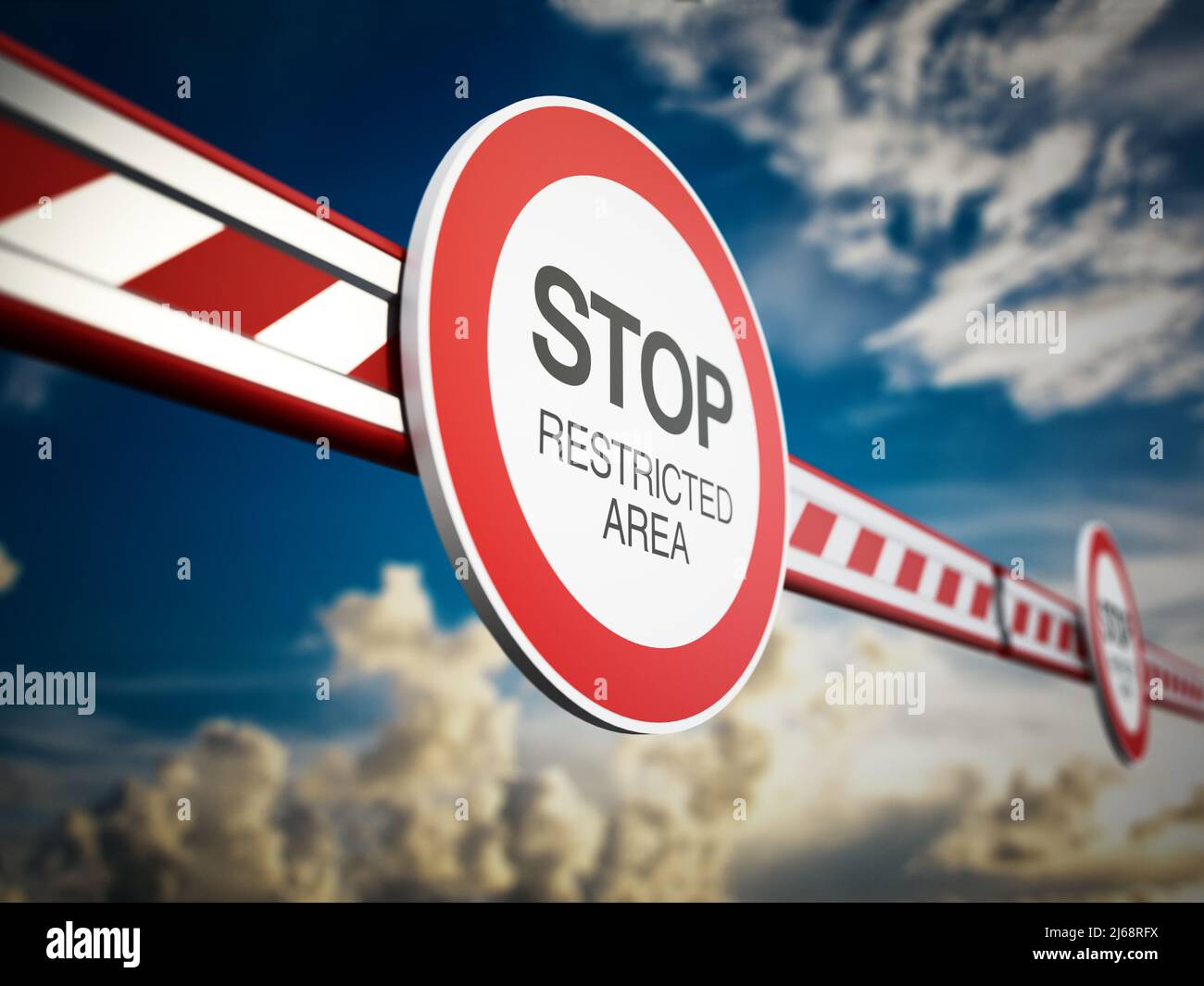 Gate barrier system with stop sign. 3D illustration Stock Photo - Alamy